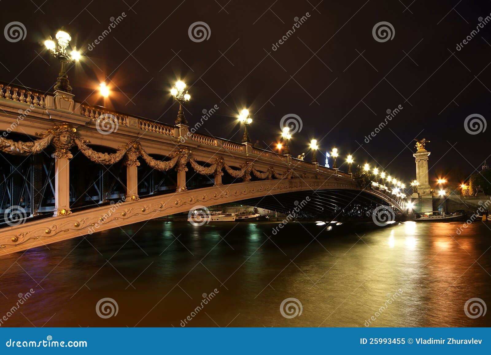 The Alexander III Bridge at Night - Paris Stock Image - Image of ...