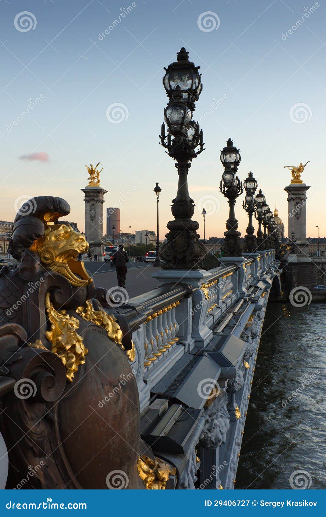 Alexander the Third Bridge and Seine with Golden Invalides Dome Stock ...