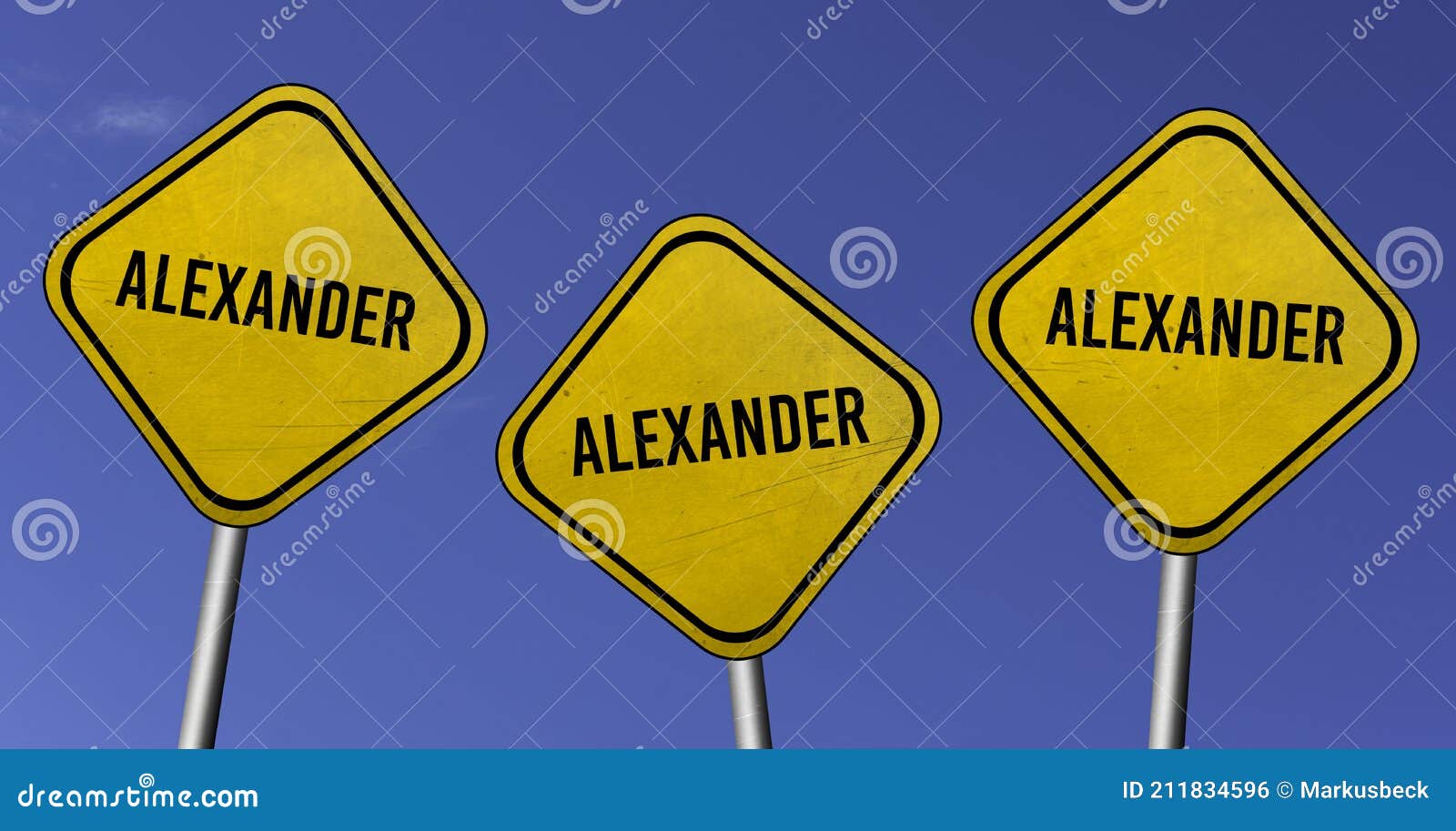 Alexander - Three Yellow Signs with Blue Sky Background Stock Photo ...