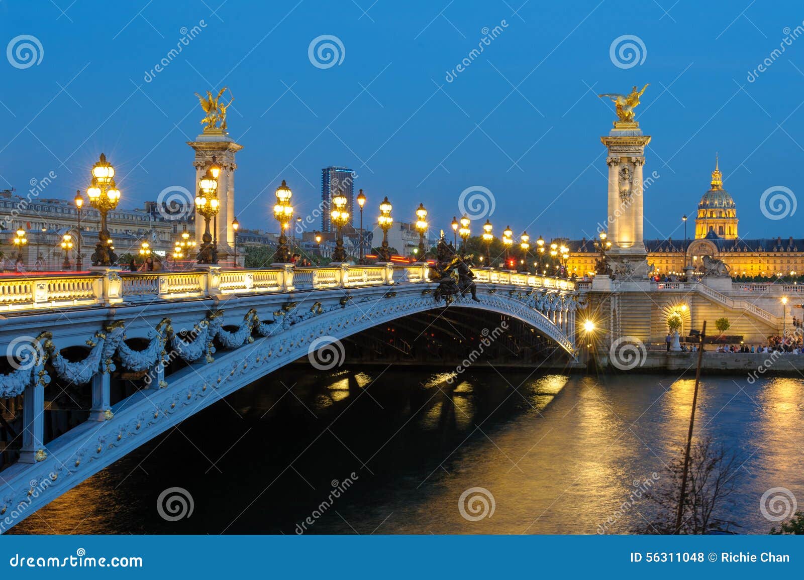 Alexandre 3 Bridge at Night Stock Photo - Image of blue, france: 56311048