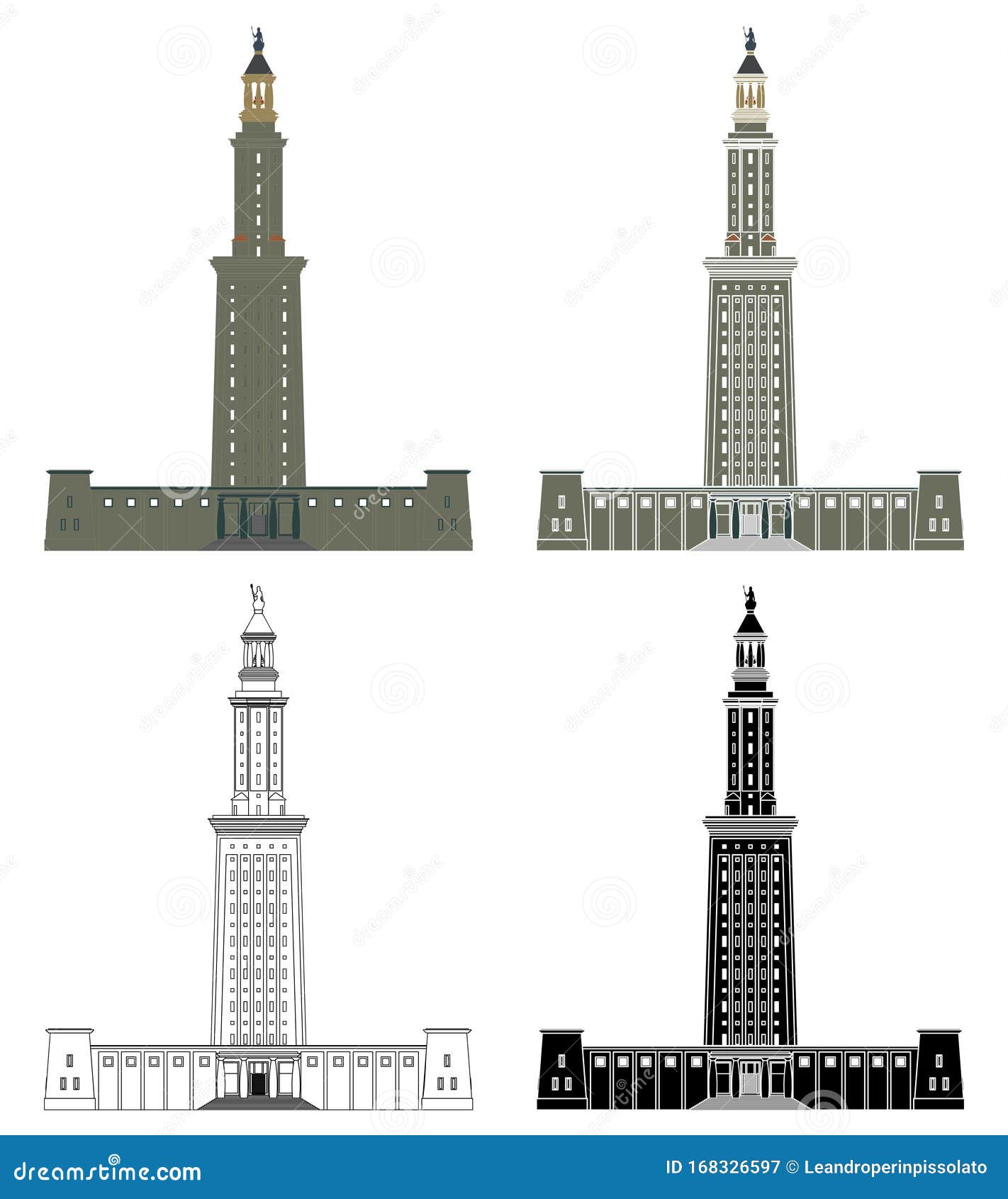 Lighthouse Of Alexandria And Ancient Roman Warship Royalty-Free ...