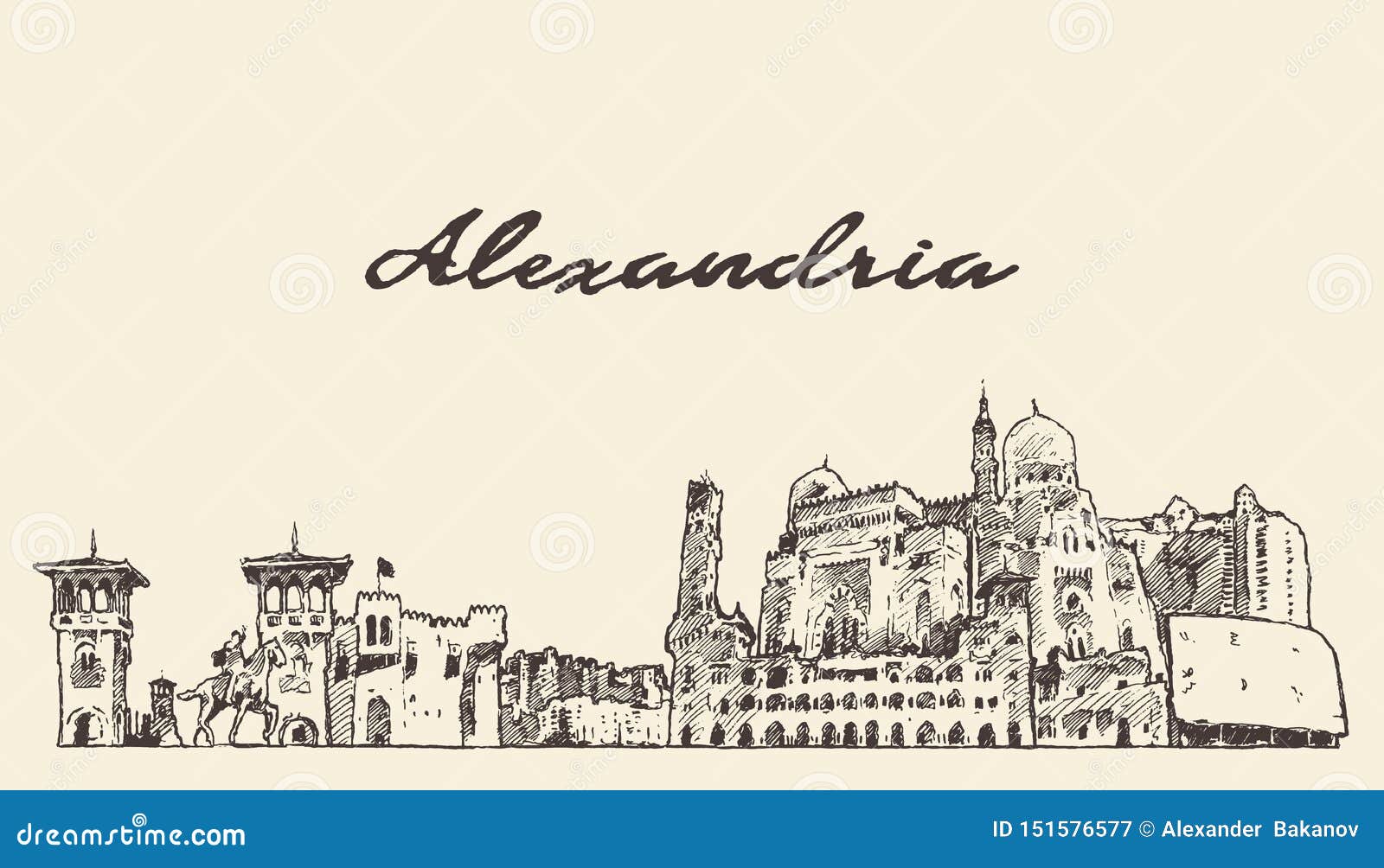 Alexandria Skyline Egypt Hand Drawn Vector Sketch Stock Vector ...
