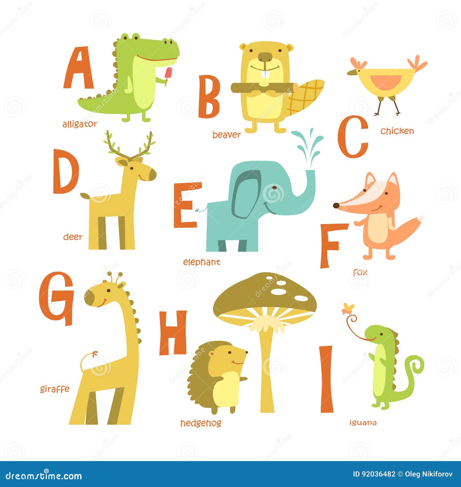 Alfabet och djur vektor illustrationer. Illustration av ungar - 92036482