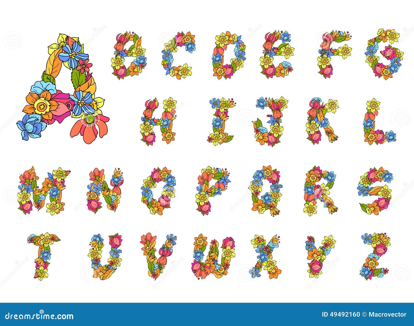 Alfabeto De Las Flores Coloreado Ilustración del Vector - Imagen: 49492160 Alfabeto De Las Flores Coloreado Ilustración del Vector - Imagen: 49492160