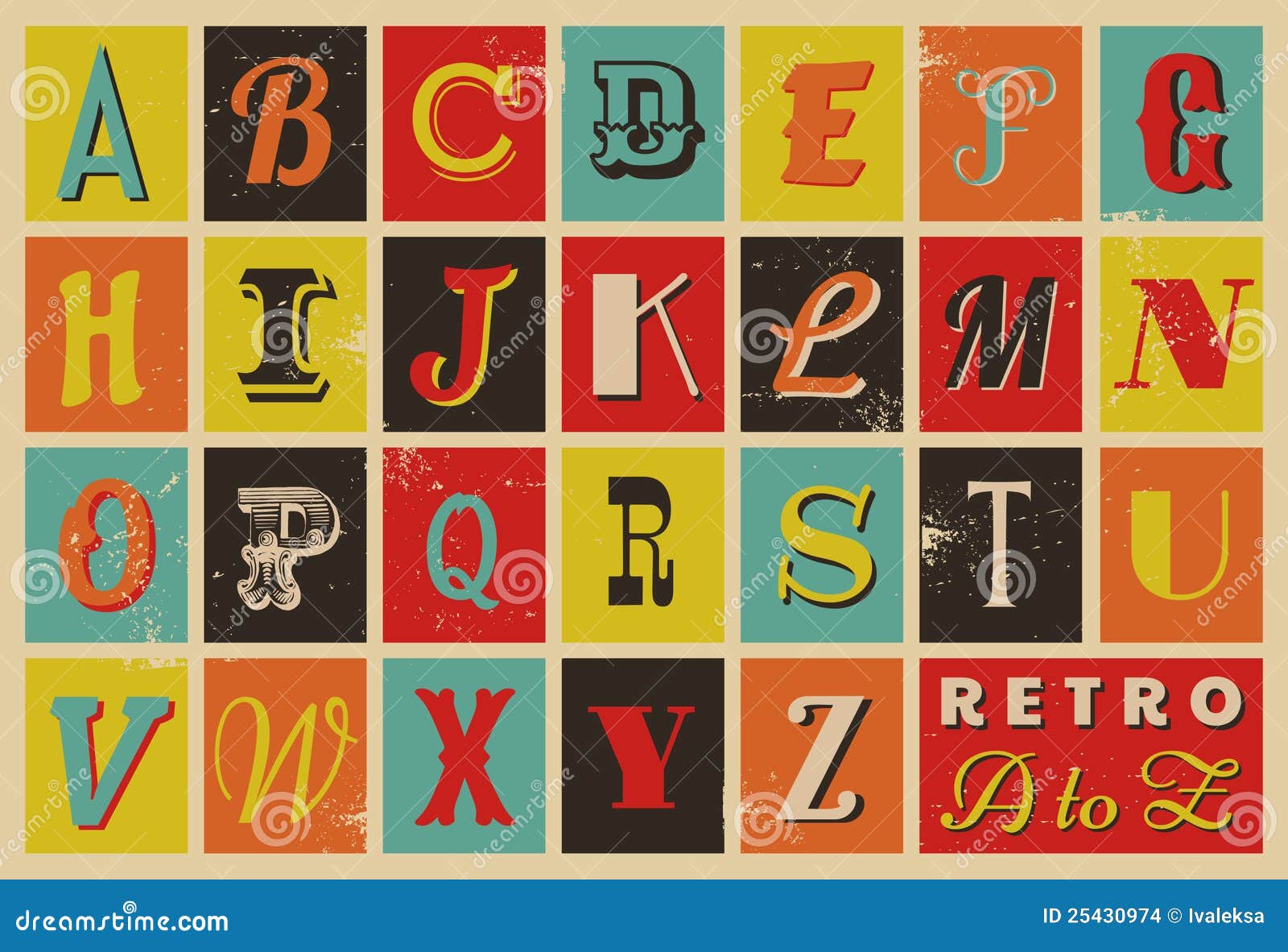 Alfabeto retro do estilo ilustração do vetor. Ilustração de fresco ...