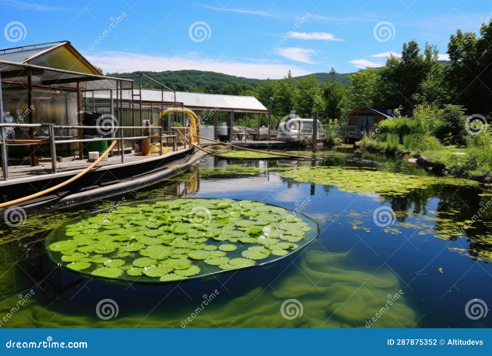 Algae-based Bio-filtration System in Aquaculture Pond Stock Photo ...