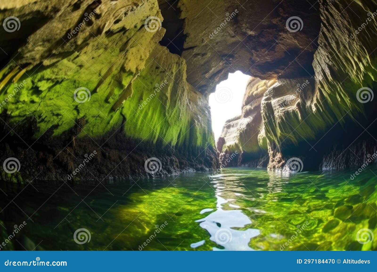 Algae-covered Rocks in a Sunlit Sea Cave Stock Photo - Image of life ...