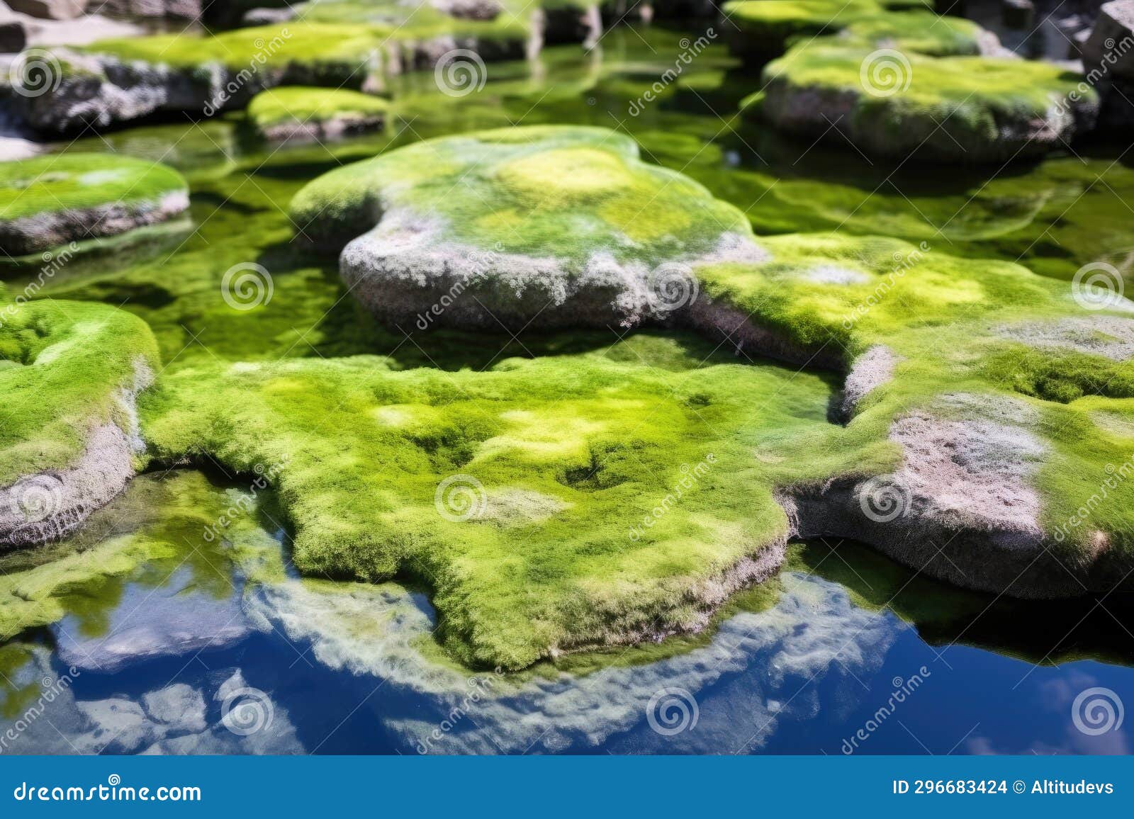 Algae-covered Stones Surrounded by Hot Spring Water Stock Photo - Image ...
