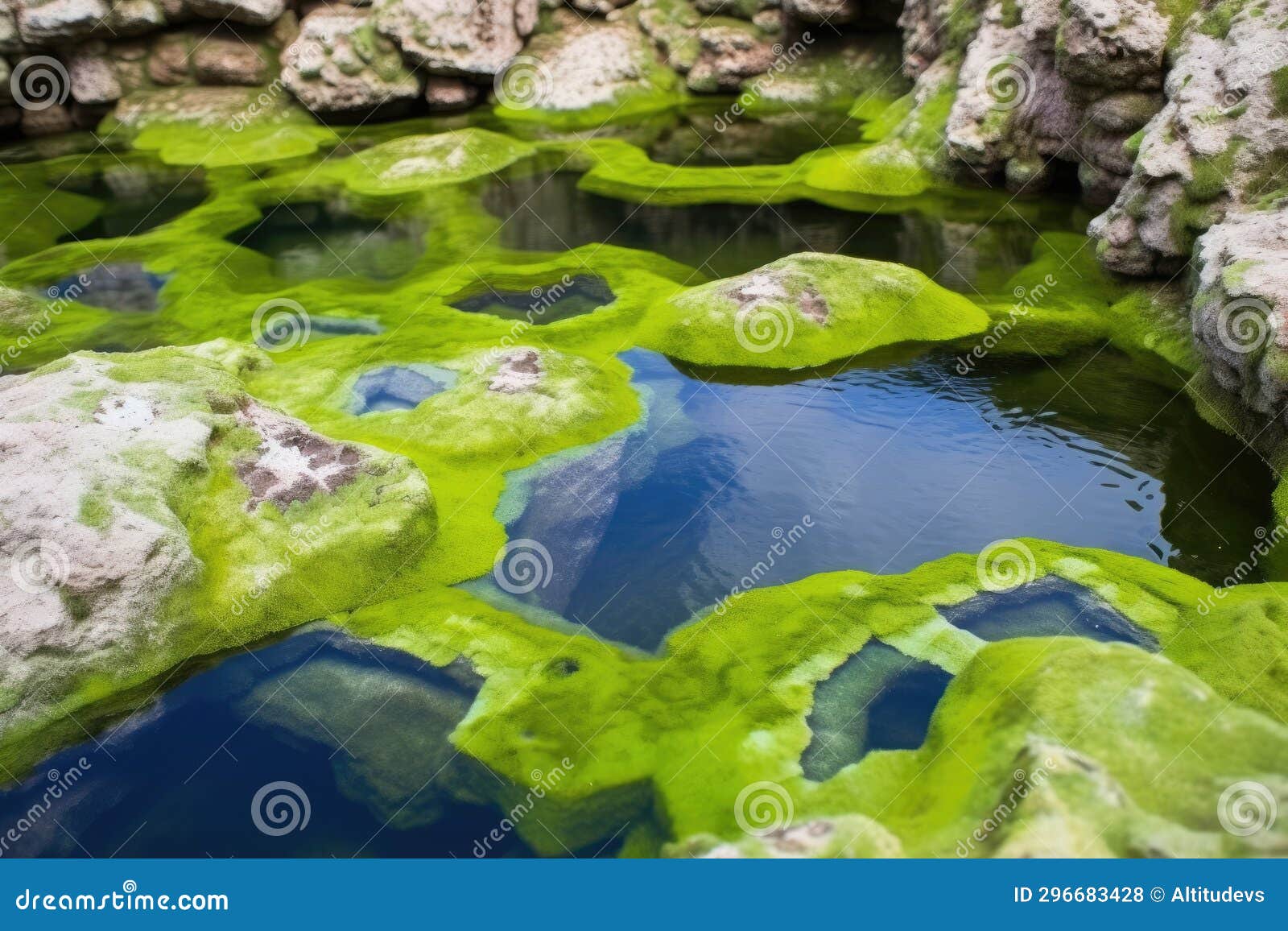 Algae-covered Stones Surrounded by Hot Spring Water Stock Photo - Image ...