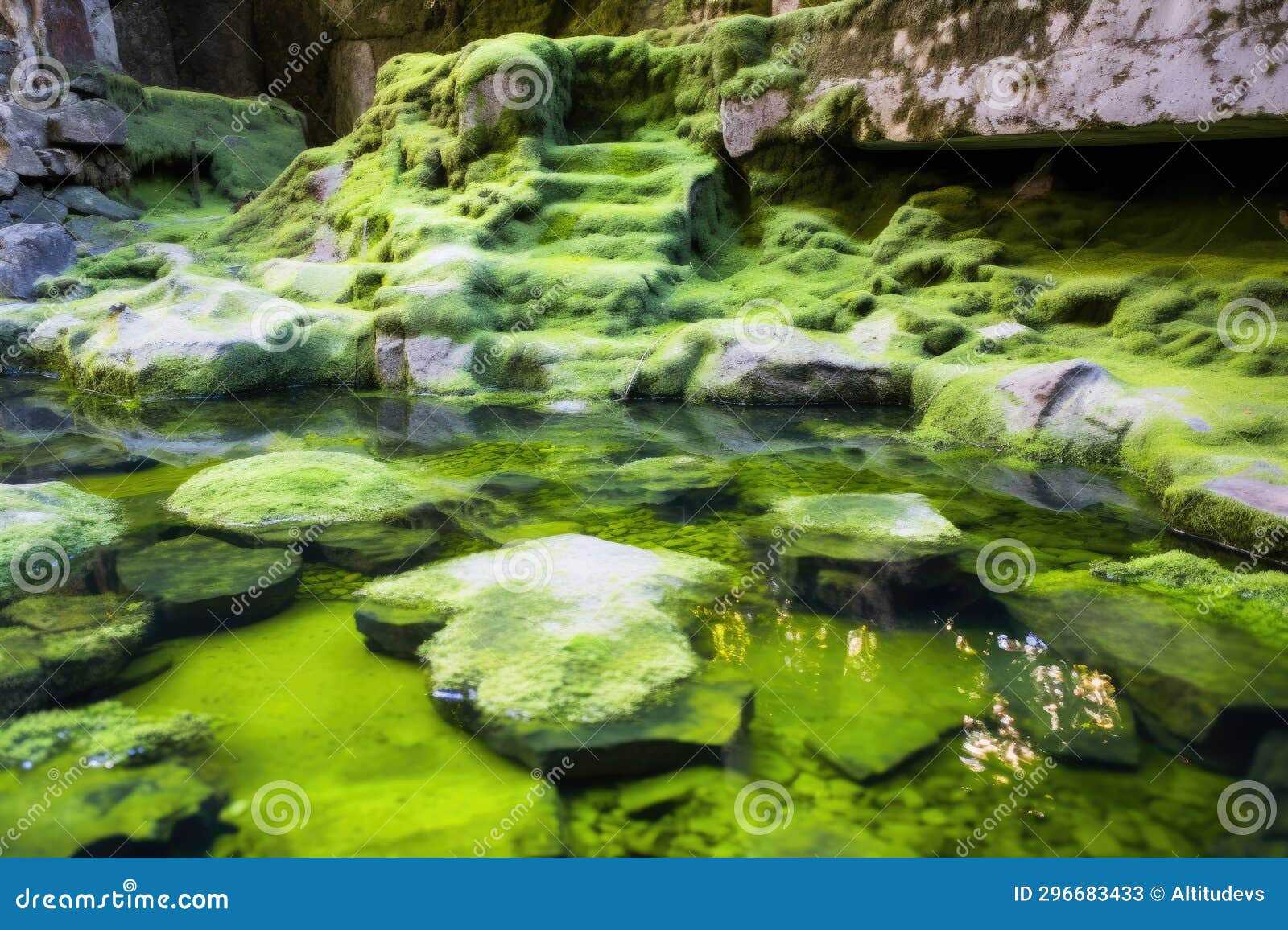 Algae-covered Stones Surrounded by Hot Spring Water Stock Illustration ...