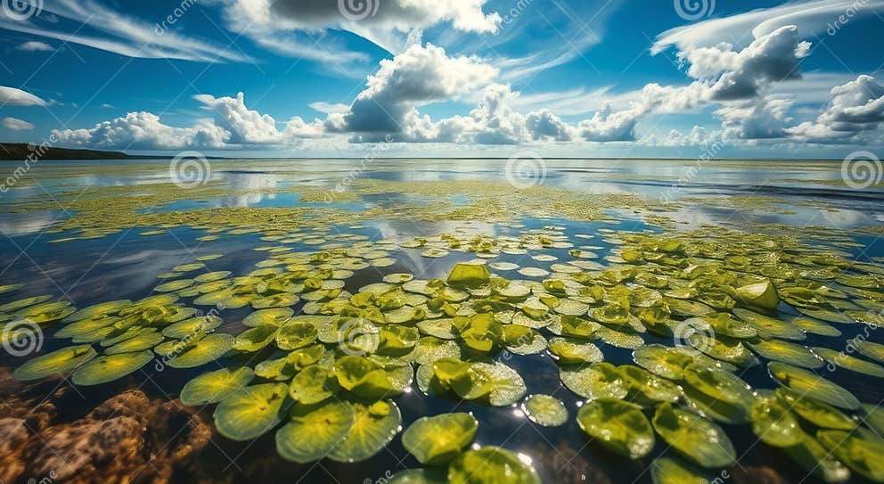 Algae Floating in Shallow Water Nature Restoration Stock Illustration ...