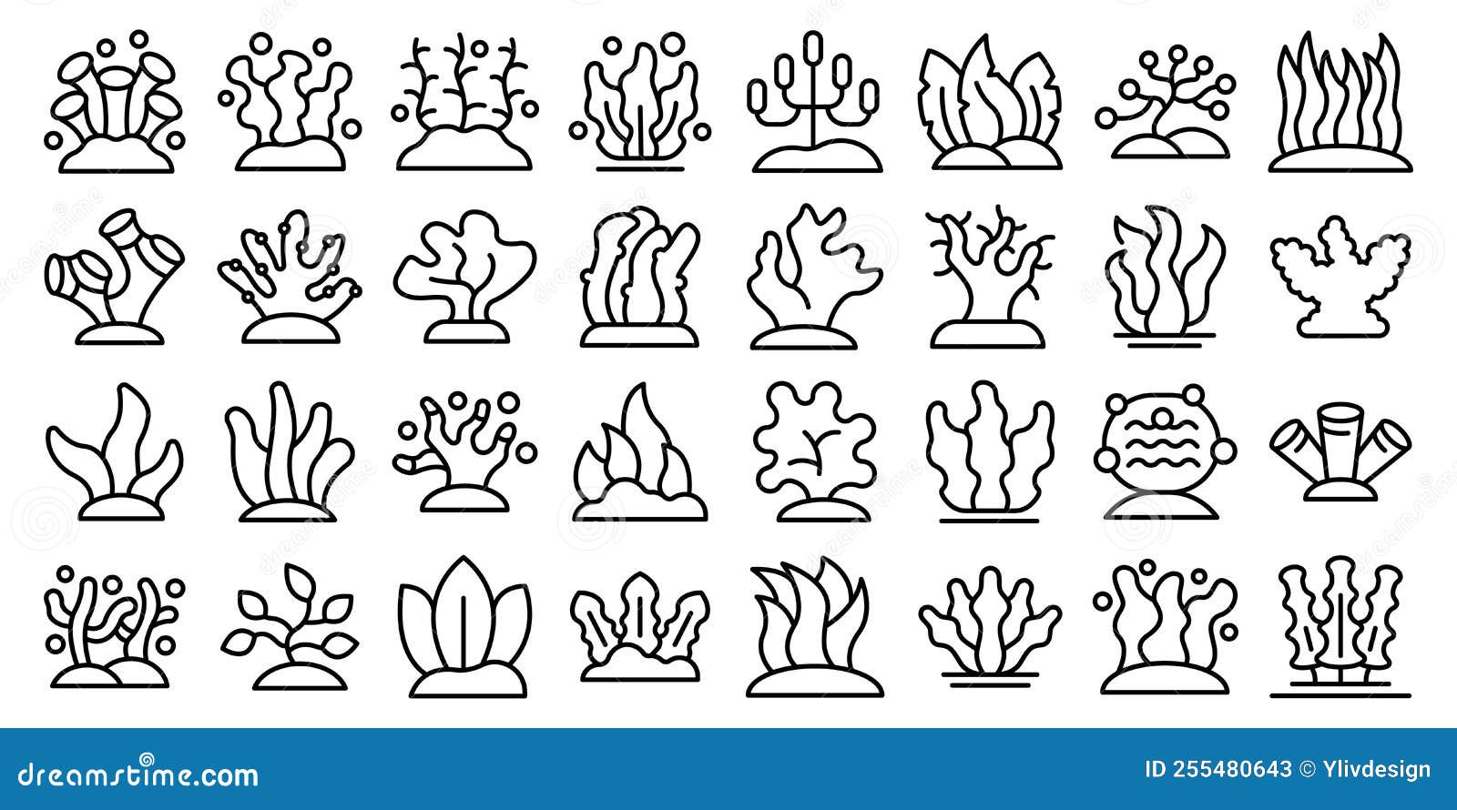 Algae Icons Set Outline Vector. Spirulina Plant Stock Image ...