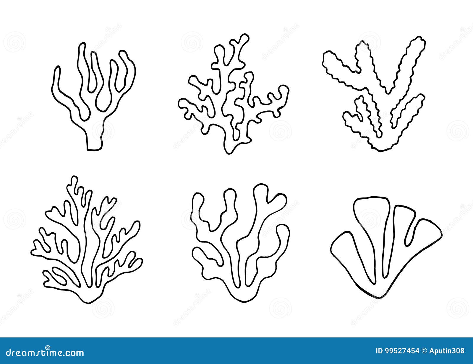 Algae outlined set vector stock vector. Illustration of hand - 99527454