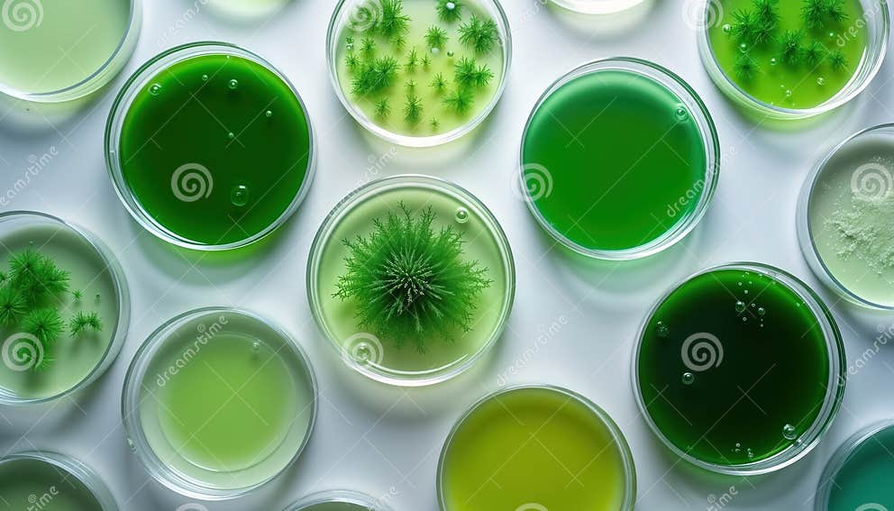 Algae Samples in Petri Dishes. Scientific Lab Setup for Biofuel ...