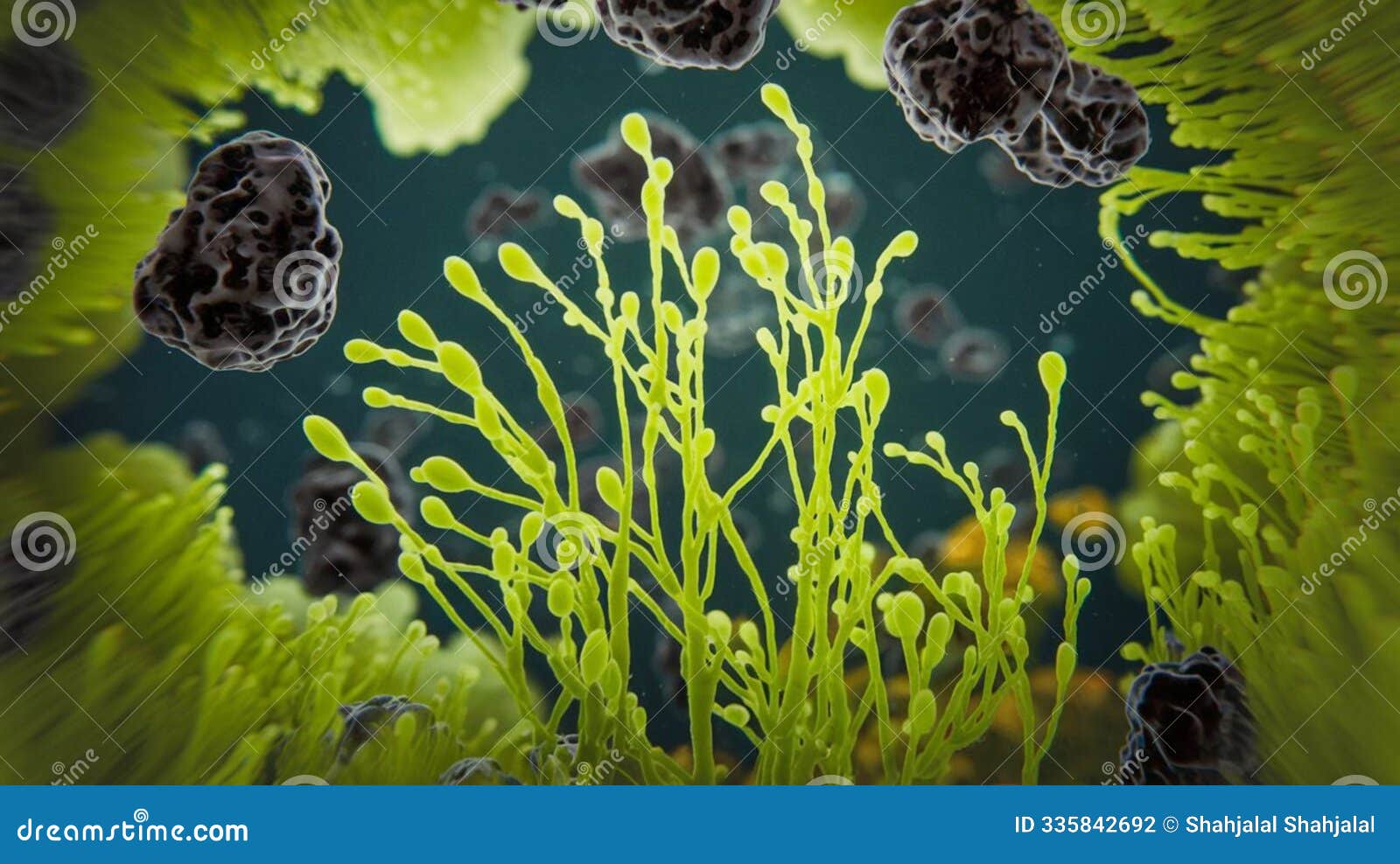 Algae Under Microscopic View with Visible Cells. Bright Field ...