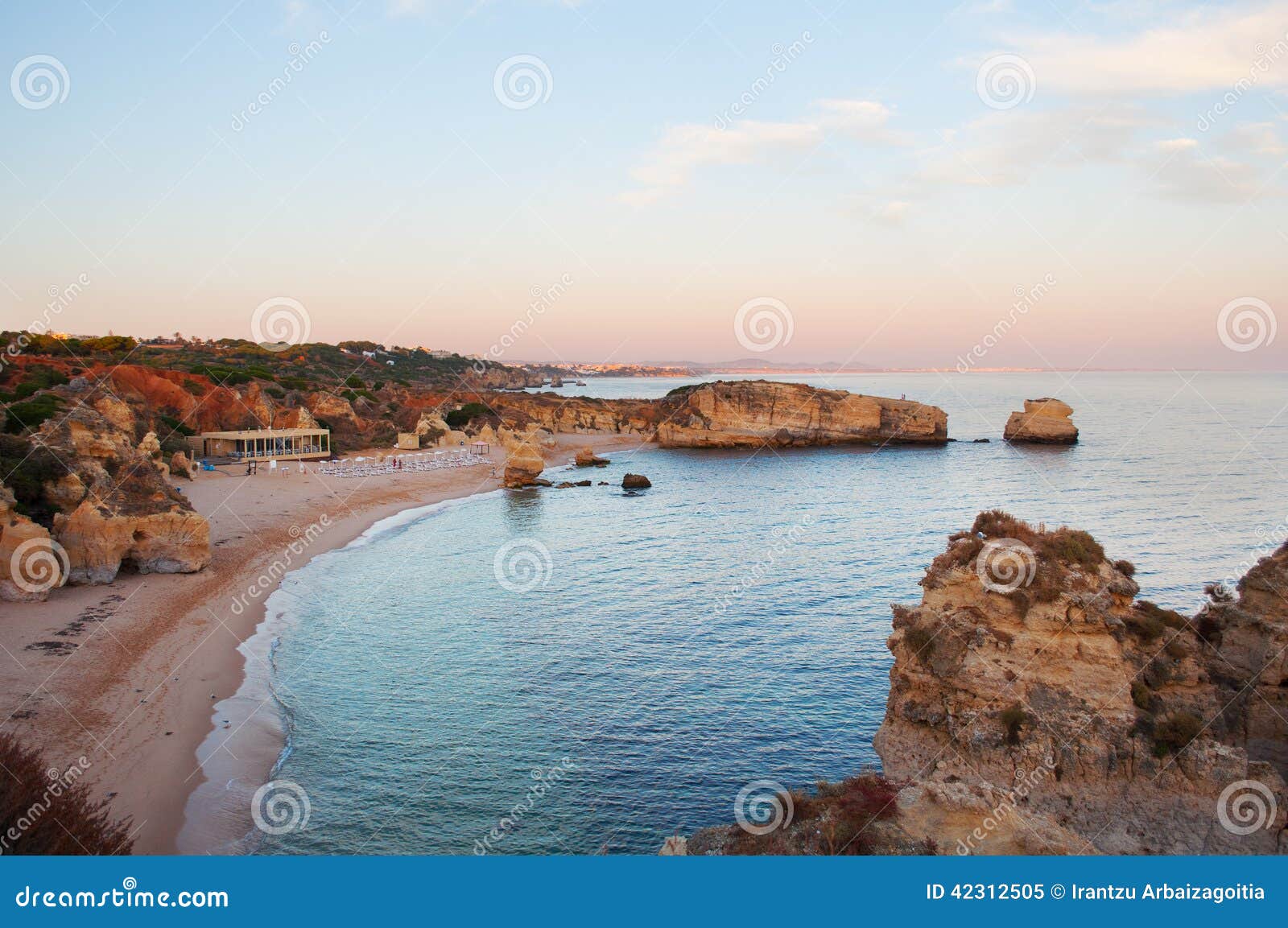 Algarve Coast, Portugal. Cliffs and Beach at Sunset Stock Image - Image ...