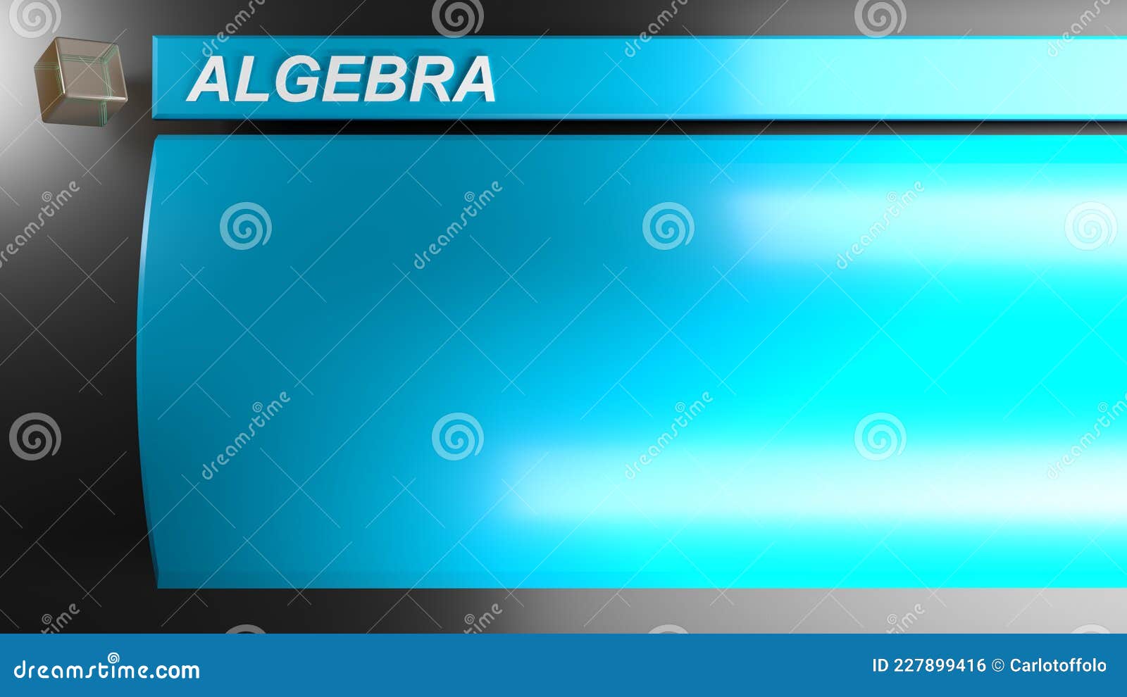 ALGEBRA Blue Glossy Background with Transparent Icon Cube - 3D ...