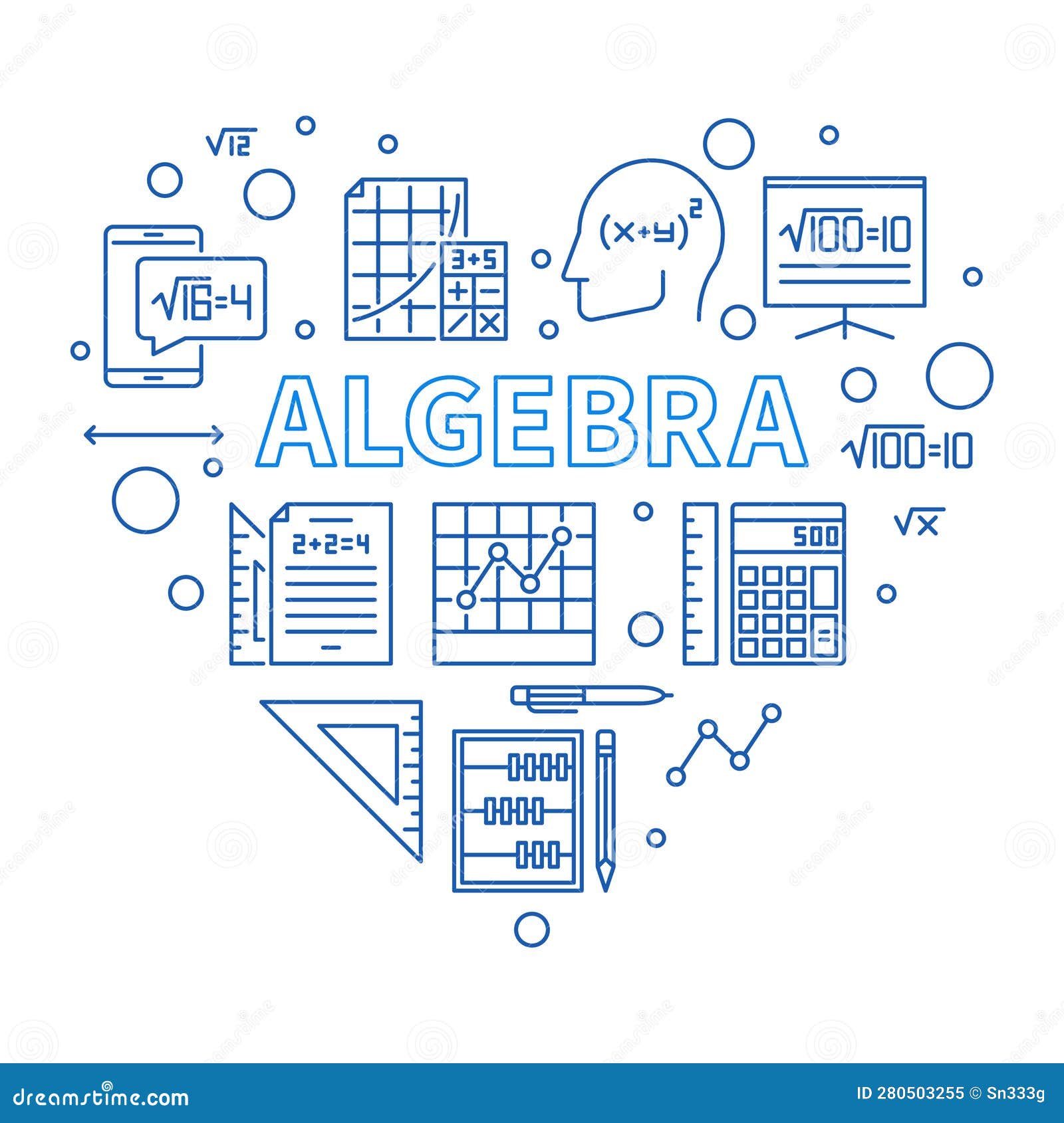 Algebra Concept Outline Heart Shape Banner - Vector Illustration Stock ...