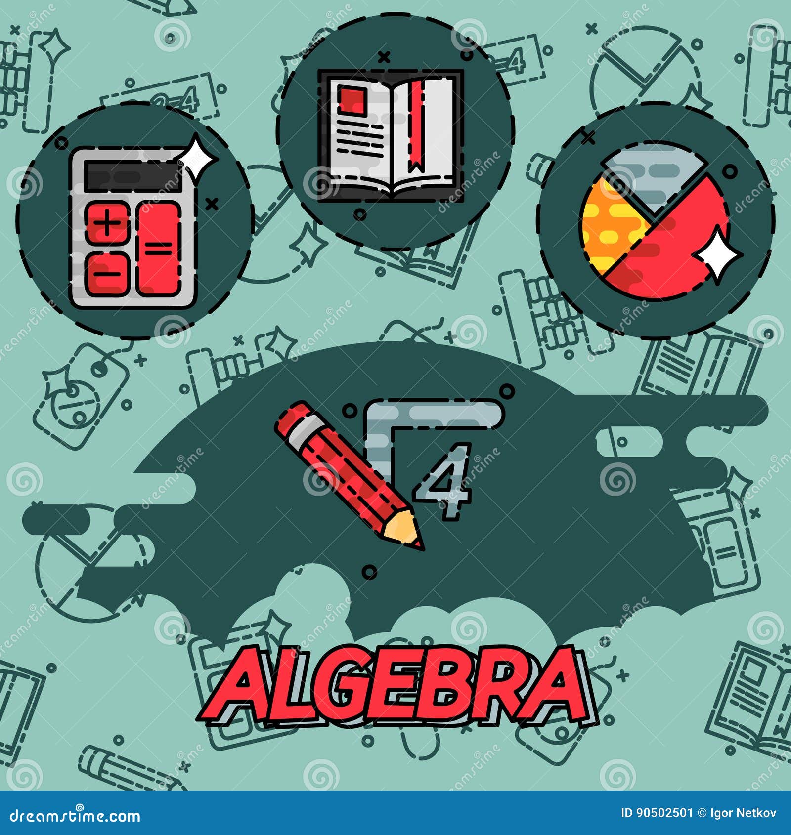 Algebra flat concept icons stock vector. Illustration of knowledge ...