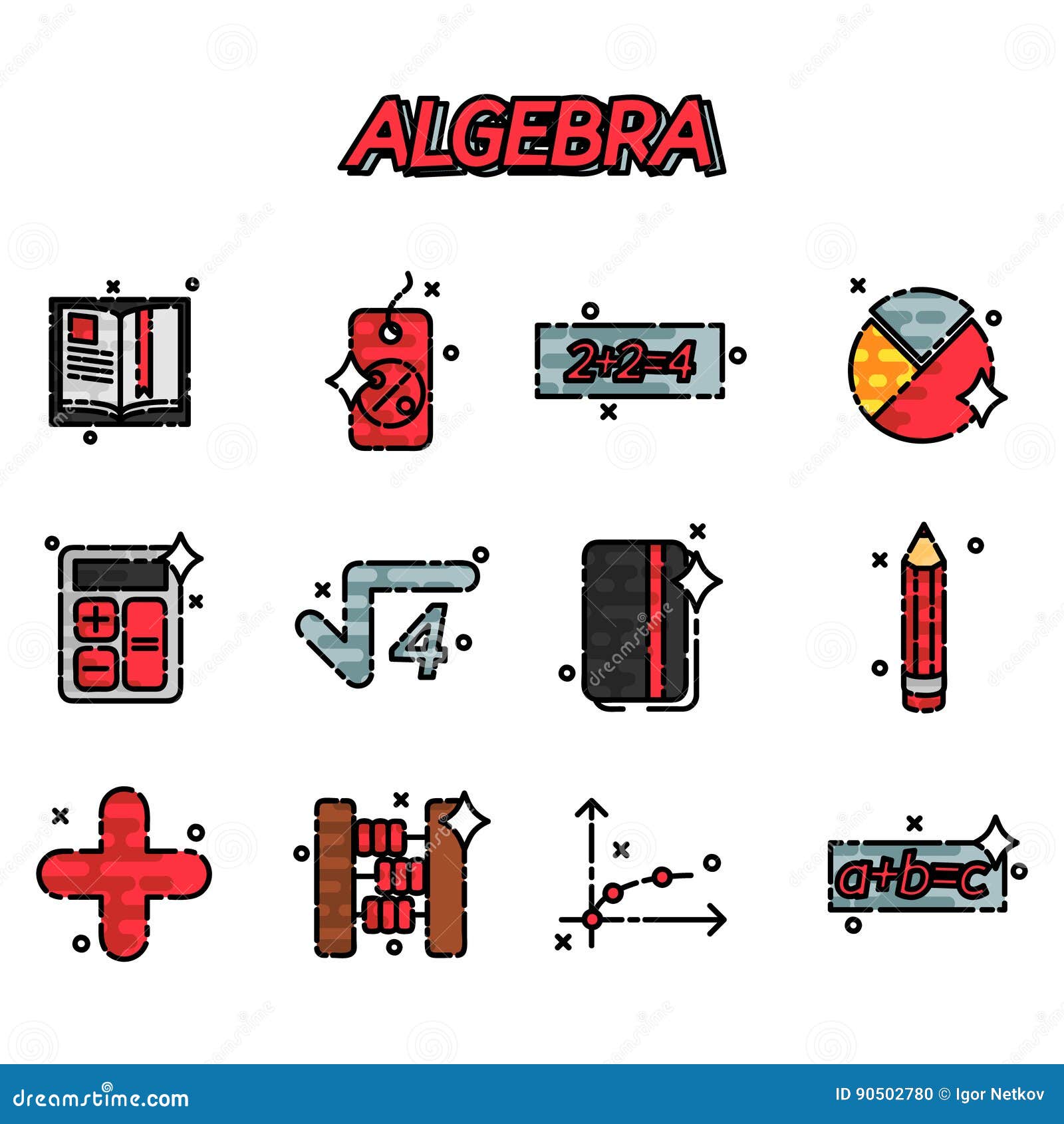Algebra flat icons set stock vector. Illustration of lesson - 90502780