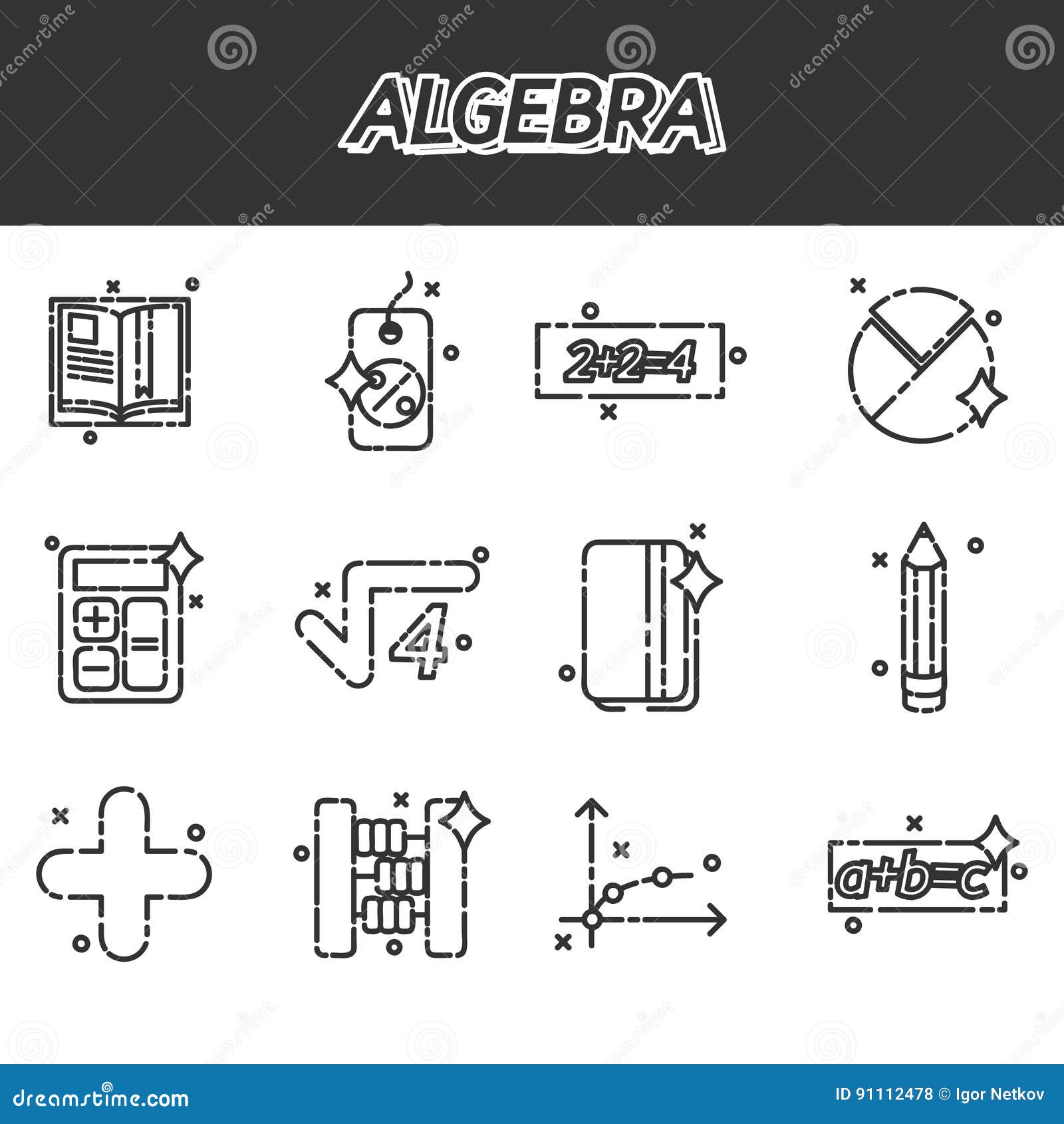Algebra icons set stock vector. Illustration of infographic - 91112478