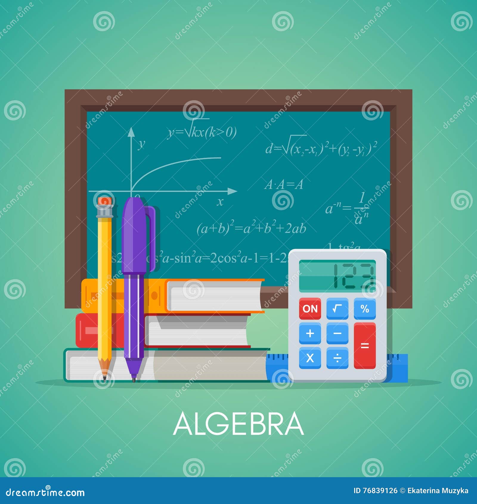 Algebra Math Science Education Concept Vector Poster in Flat Style ...