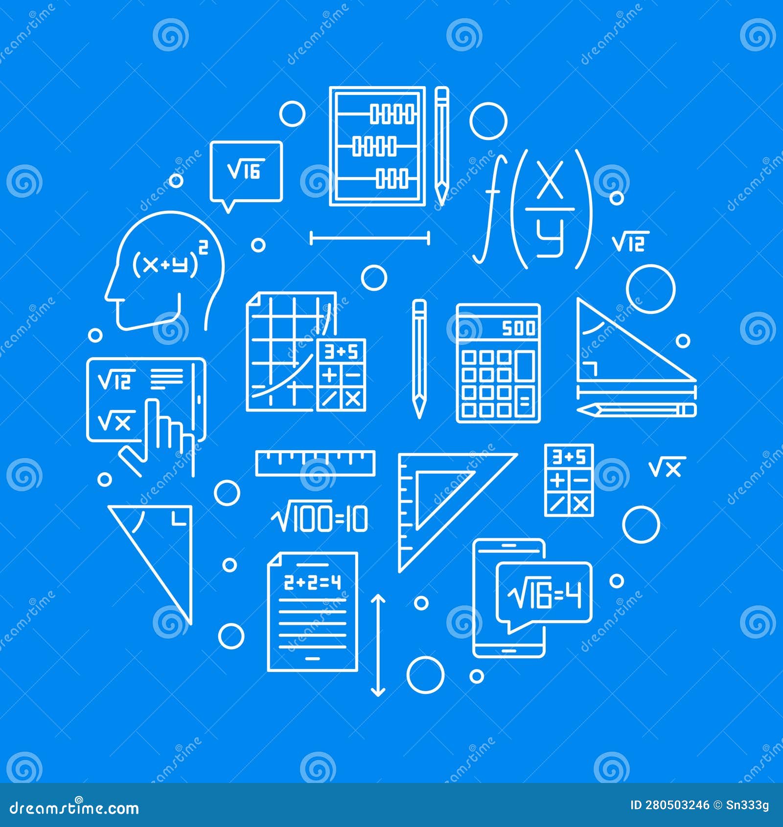 Algebra and Mathematics Concept Line Round Banner. Vector Illustration ...