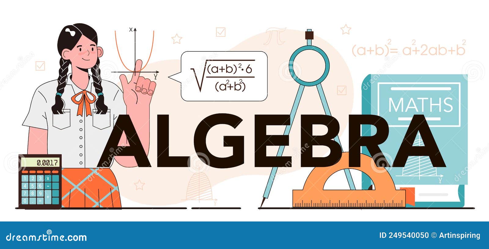 Algebra Typographic Header. Students Studying Mathematics at School ...