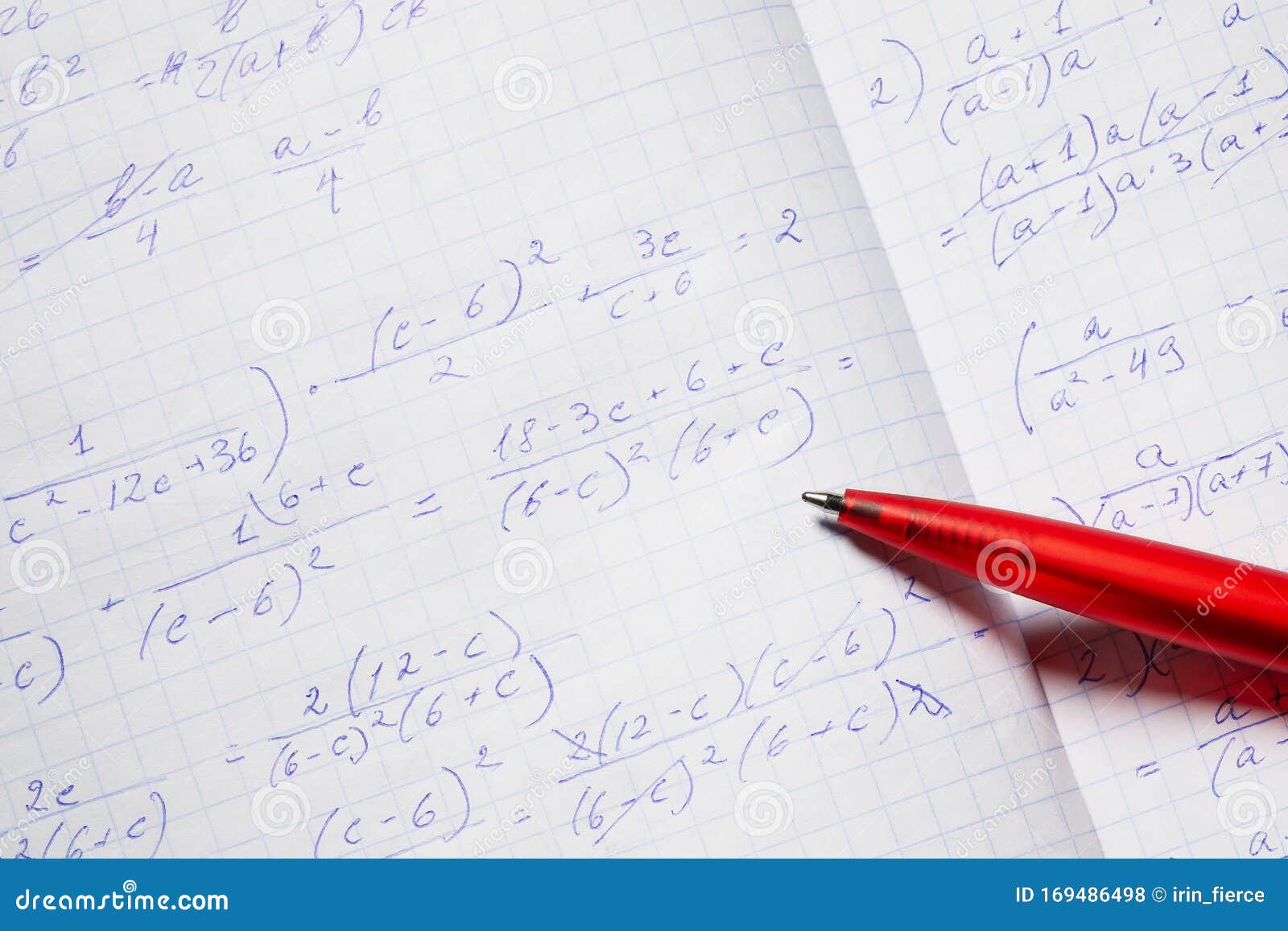 Algebraic Calculations in Open Graph Notebook with Red Pen. White Graph ...