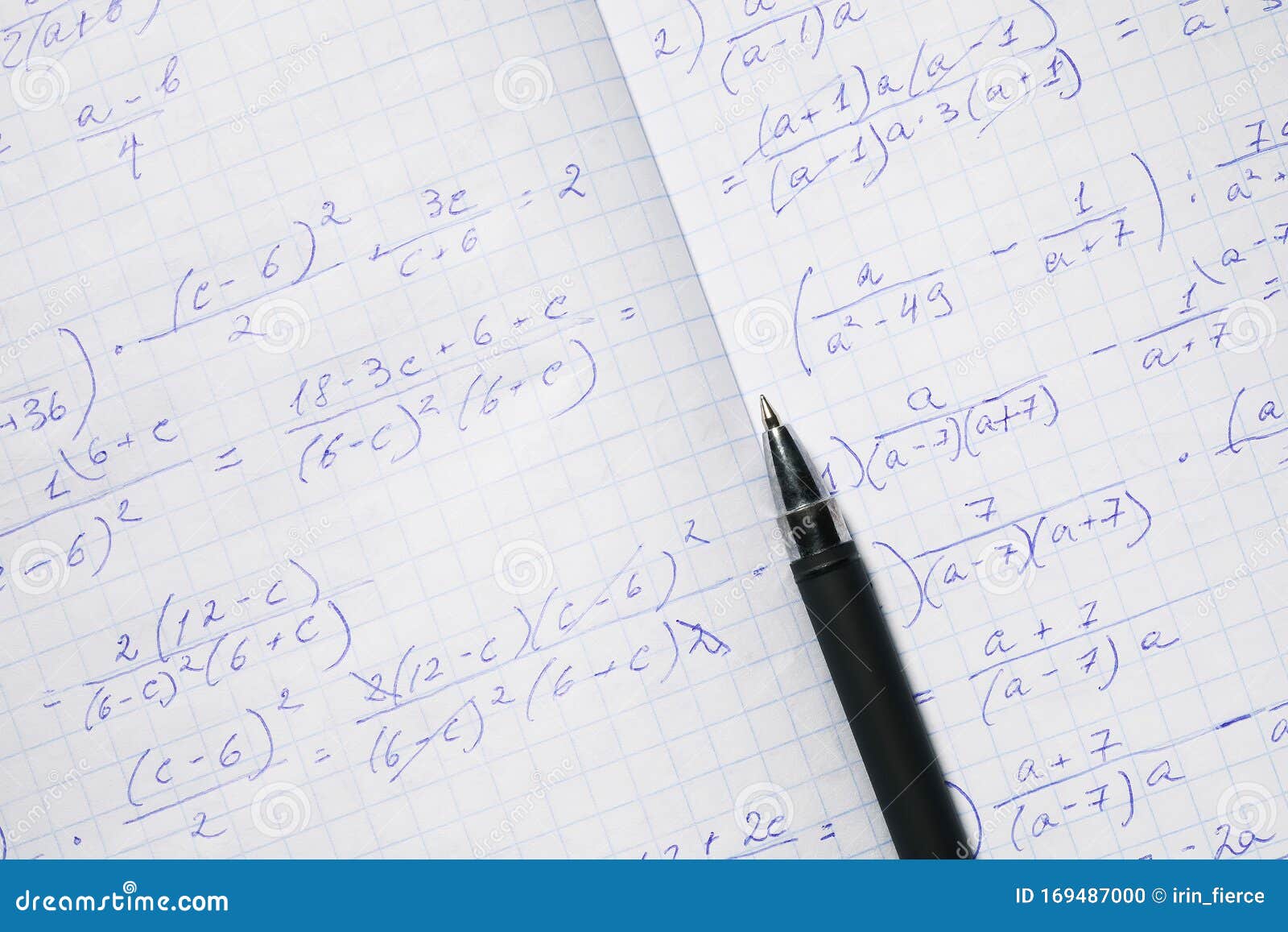 Algebraic Calculations in Open Notebook with Black Pen. White Graph ...