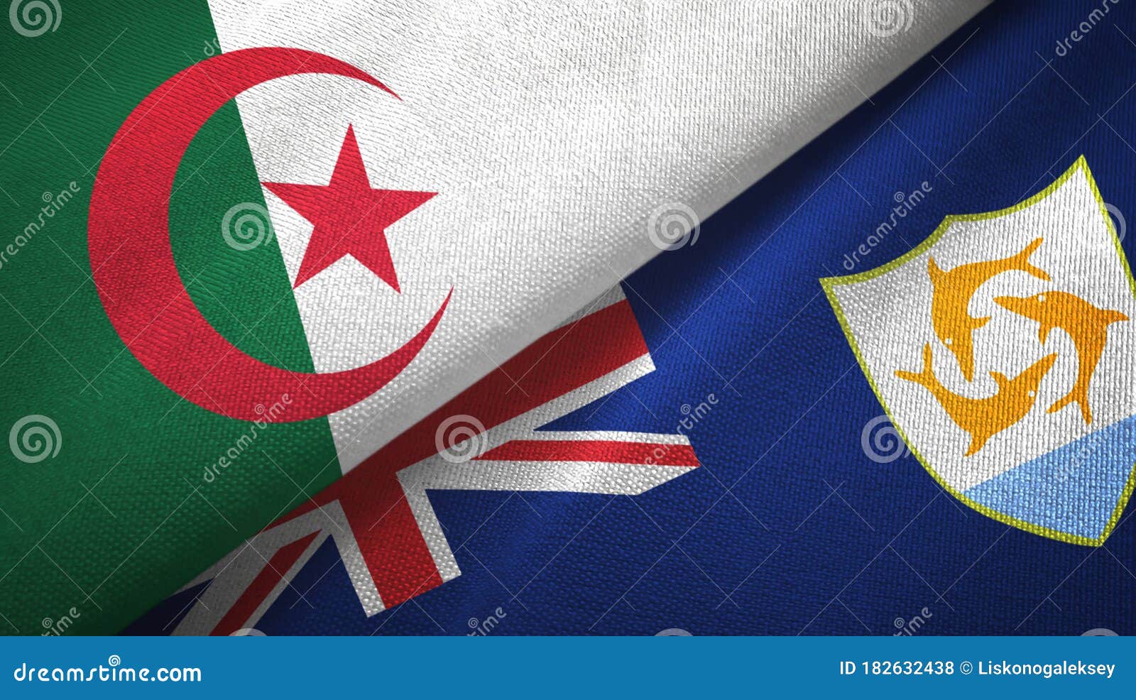 Algeria and Anguilla Two Flags Textile Cloth, Fabric Texture Stock ...