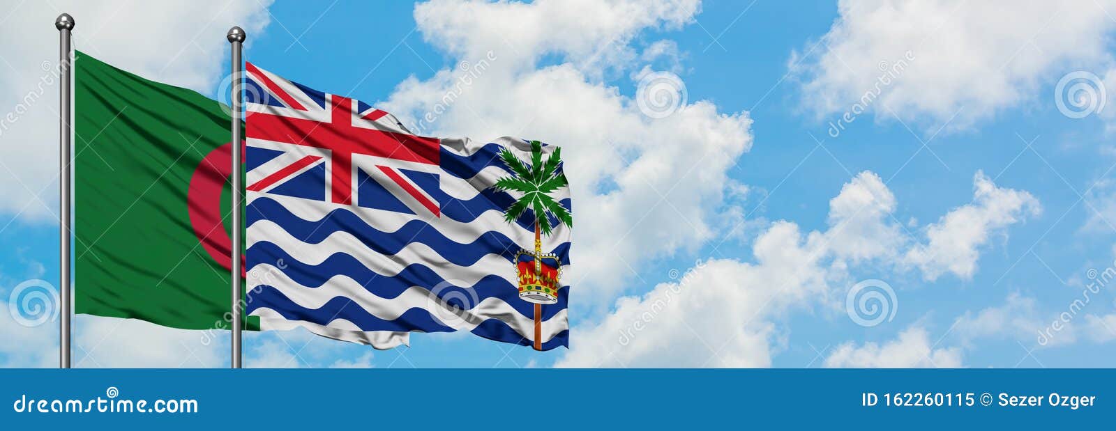 Algeria And British Indian Ocean Territory Flag Waving In The Wind