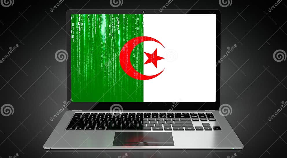 Algeria - Country Flag and Binary Code on Laptop Screen Stock ...