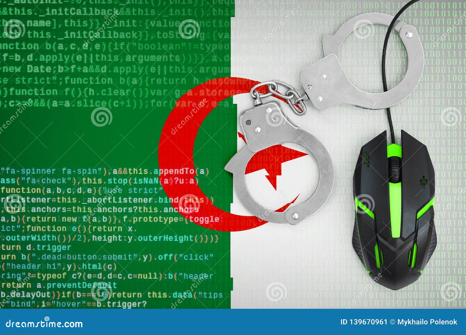 Algeria Flag and Handcuffed Computer Mouse. Combating Computer Crime ...