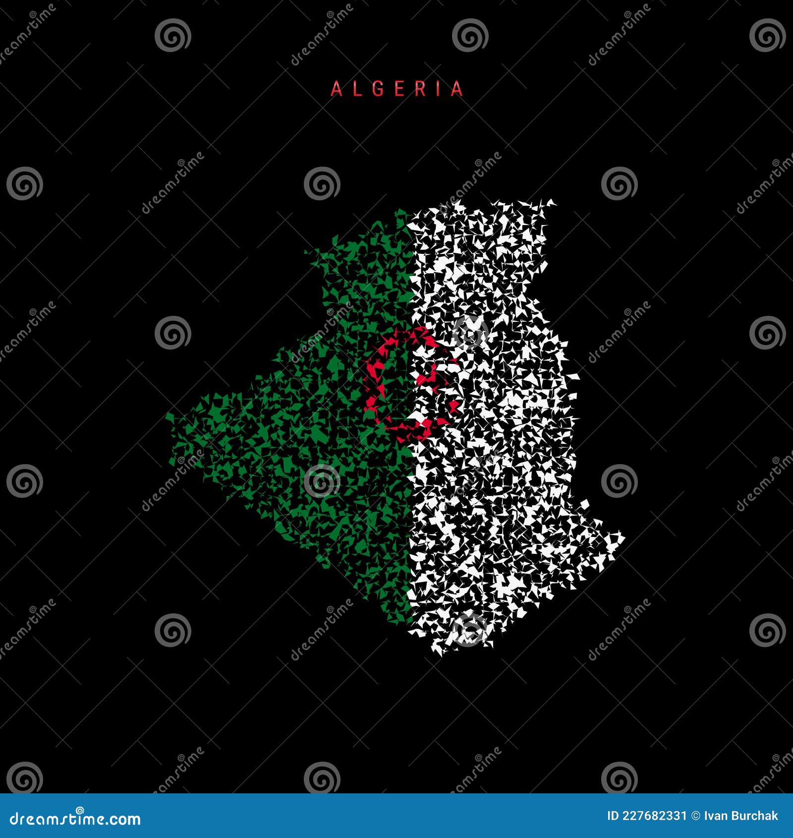 Algeria Flag Map, Chaotic Particles Pattern in the Algerian Flag Colors ...