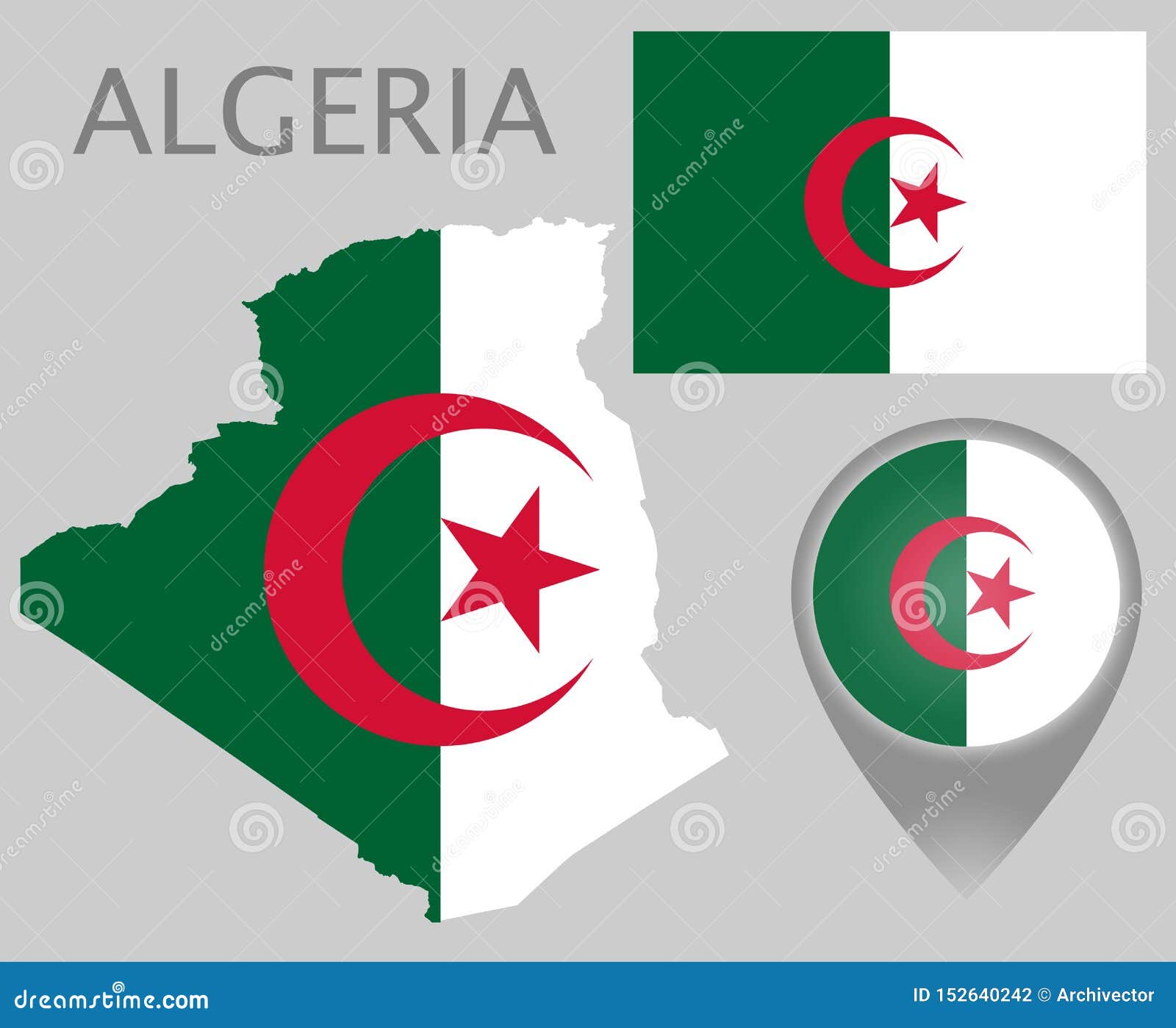 Algeria Flag, Map and Map Pointer Stock Vector - Illustration of ...