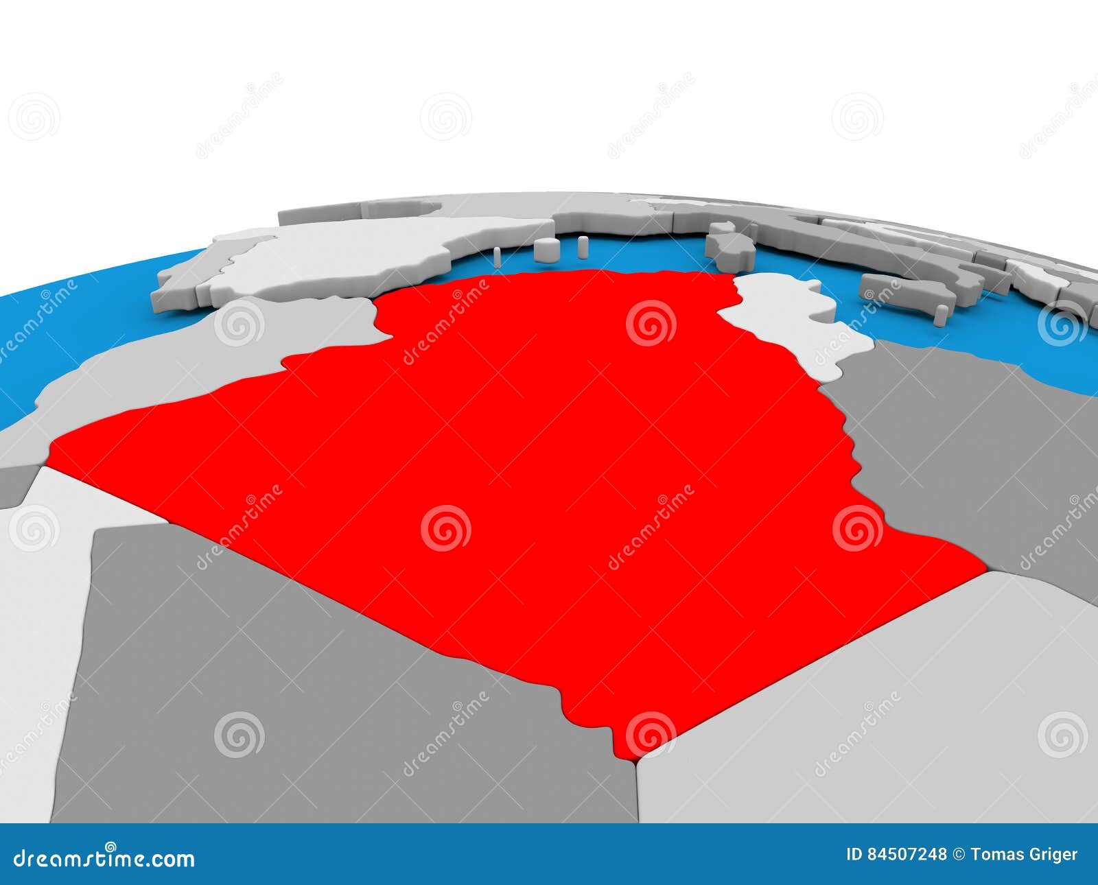 Algeria on globe in red stock illustration. Illustration of algerian ...