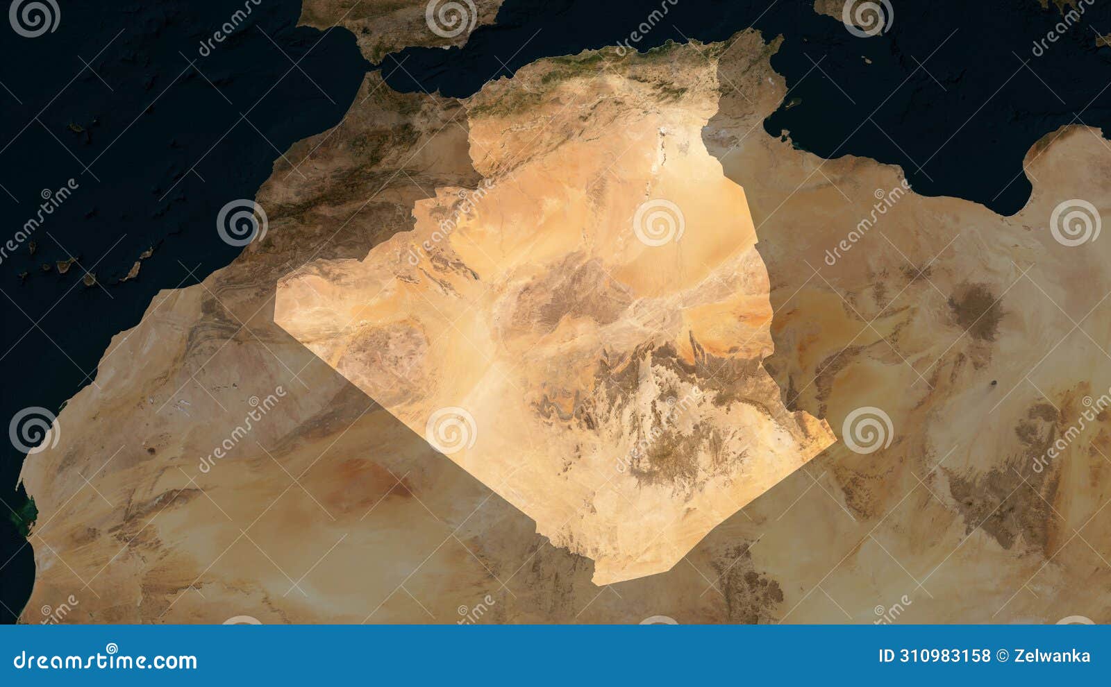 Algeria Highlighted. Low-res Satellite Stock Illustration ...