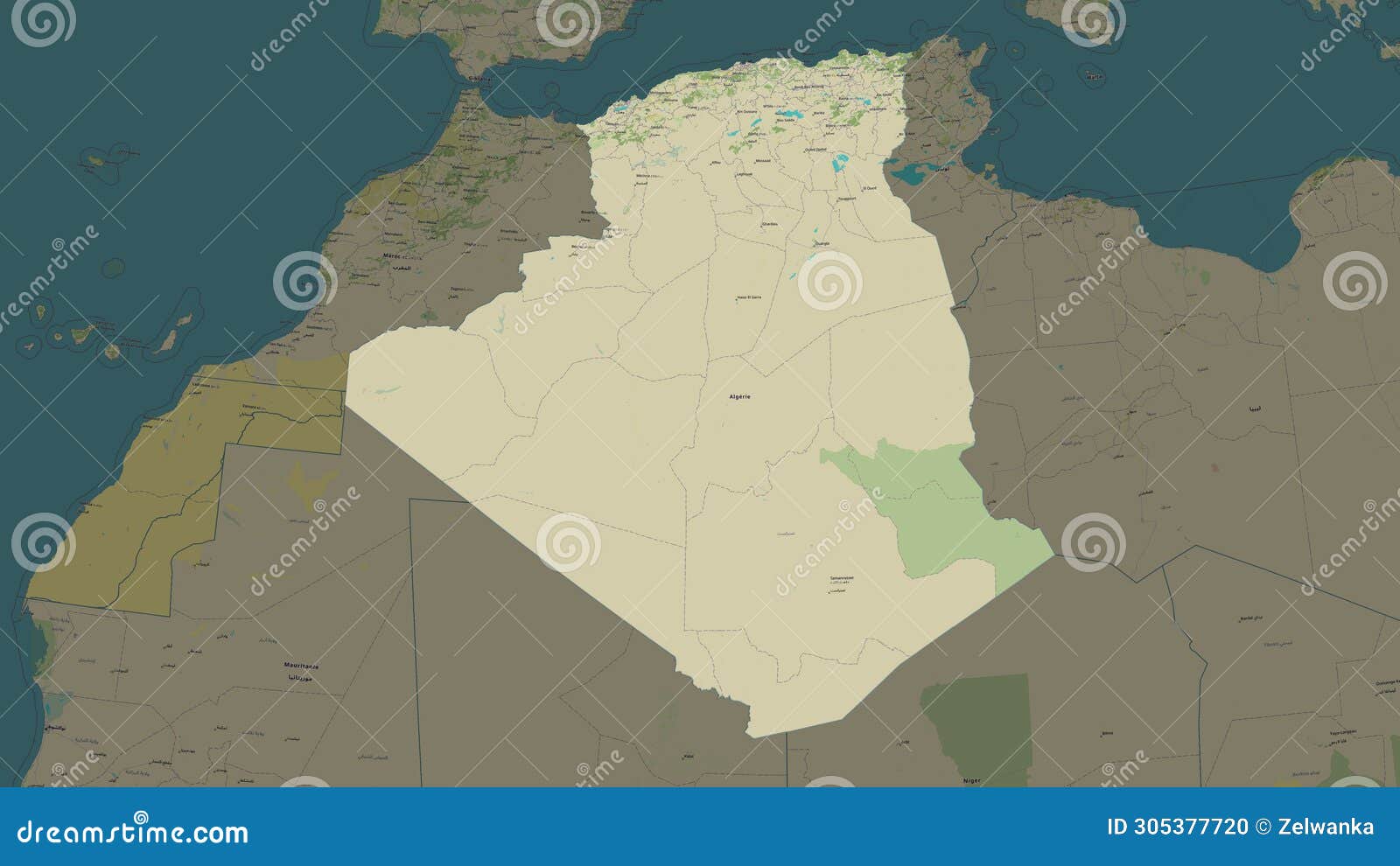 Algeria Highlighted. Topo Humanitarian Stock Illustration ...