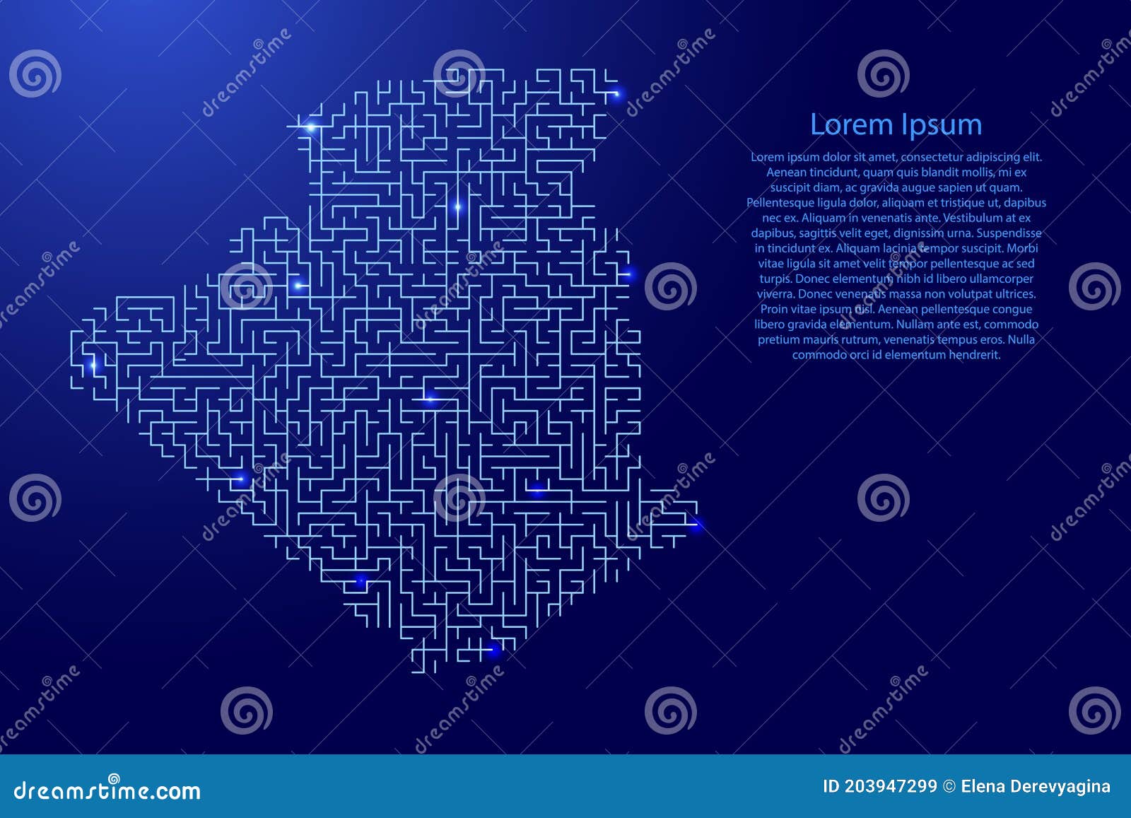 Algeria Map from Blue Pattern of the Maze Grid and Glowing Space Stars ...