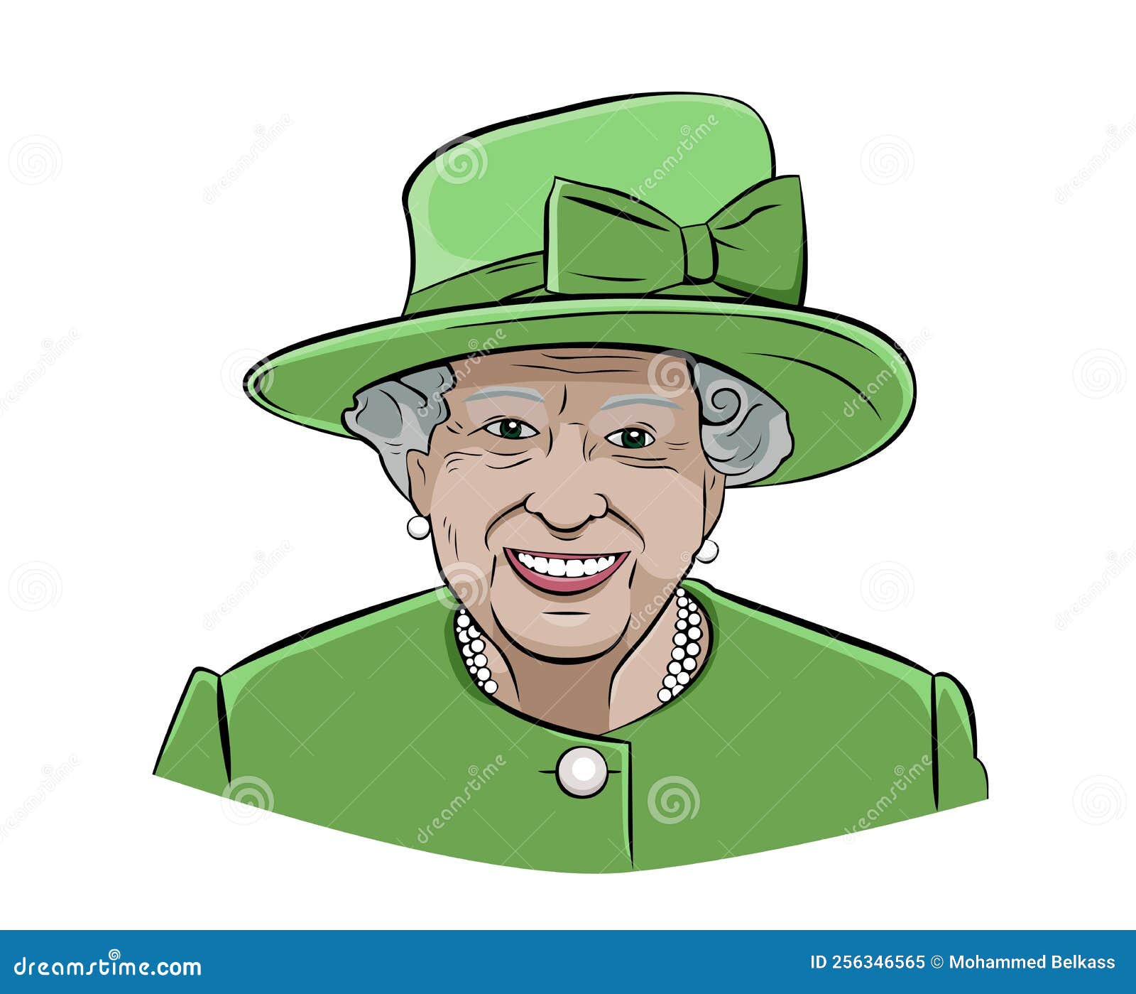 Queen Elizabeth Face Portrait with Green Suit Vector Editorial Image ...