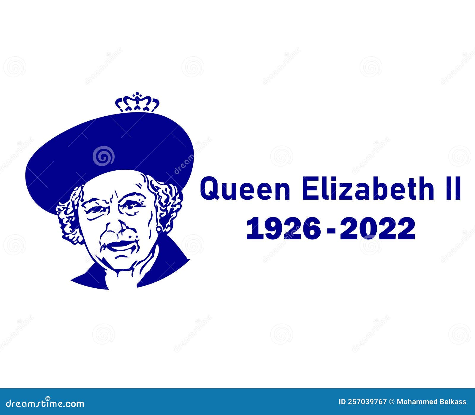 Queen Elizabeth Portrait Face 1926 2022 Blue Vector Editorial ...