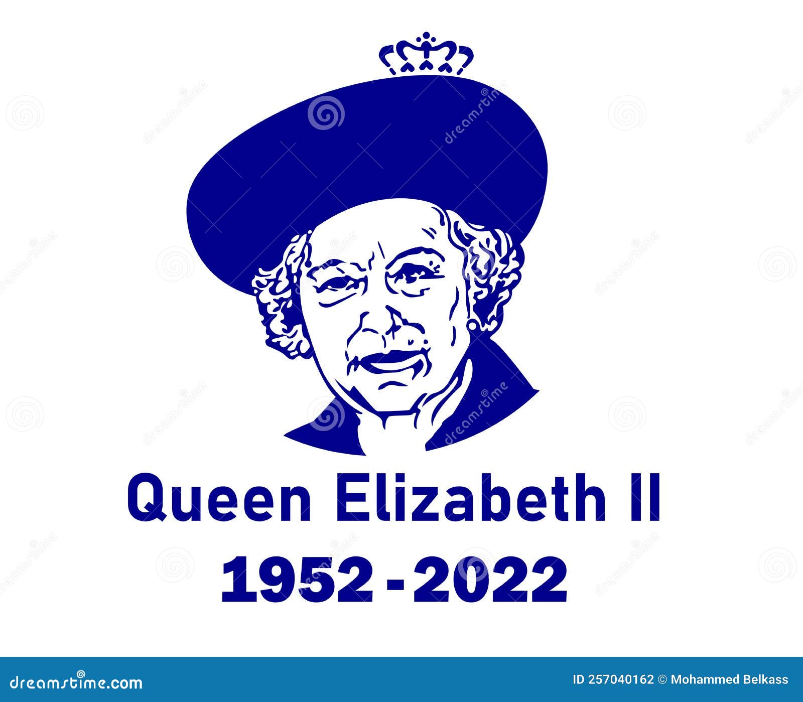 Queen Elizabeth Portrait Face 1952 2022 Blue Vector Editorial ...