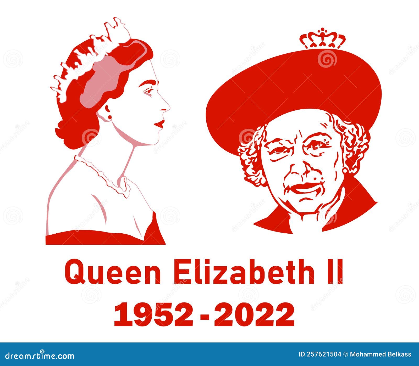 Queen Elizabeth Face Portrait 1952 2022 Red Editorial Stock Image ...