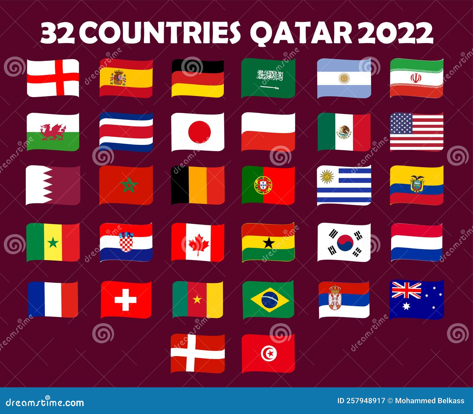 32 Countries Flag Ribbon Symbol Design Football Final Vector Stock ...