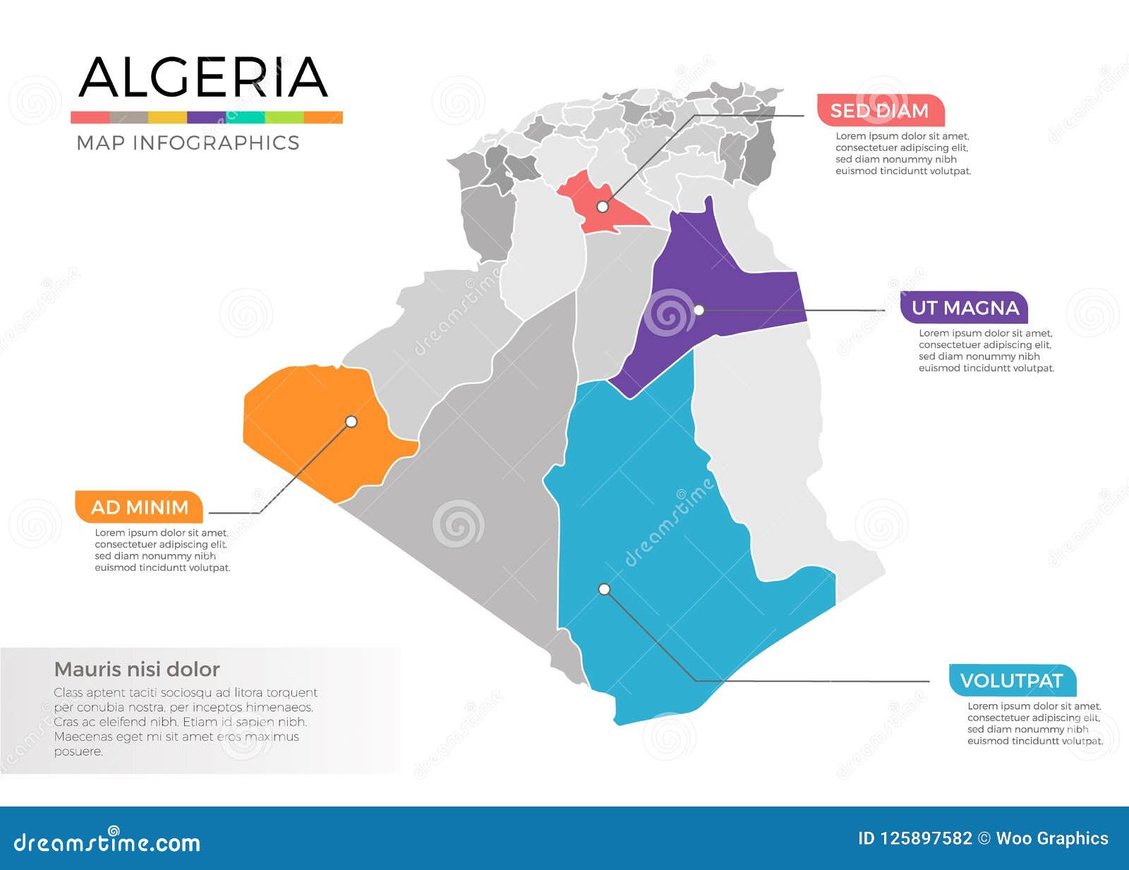 Algeria Map Infographics Vector Template with Regions and Pointer Marks ...