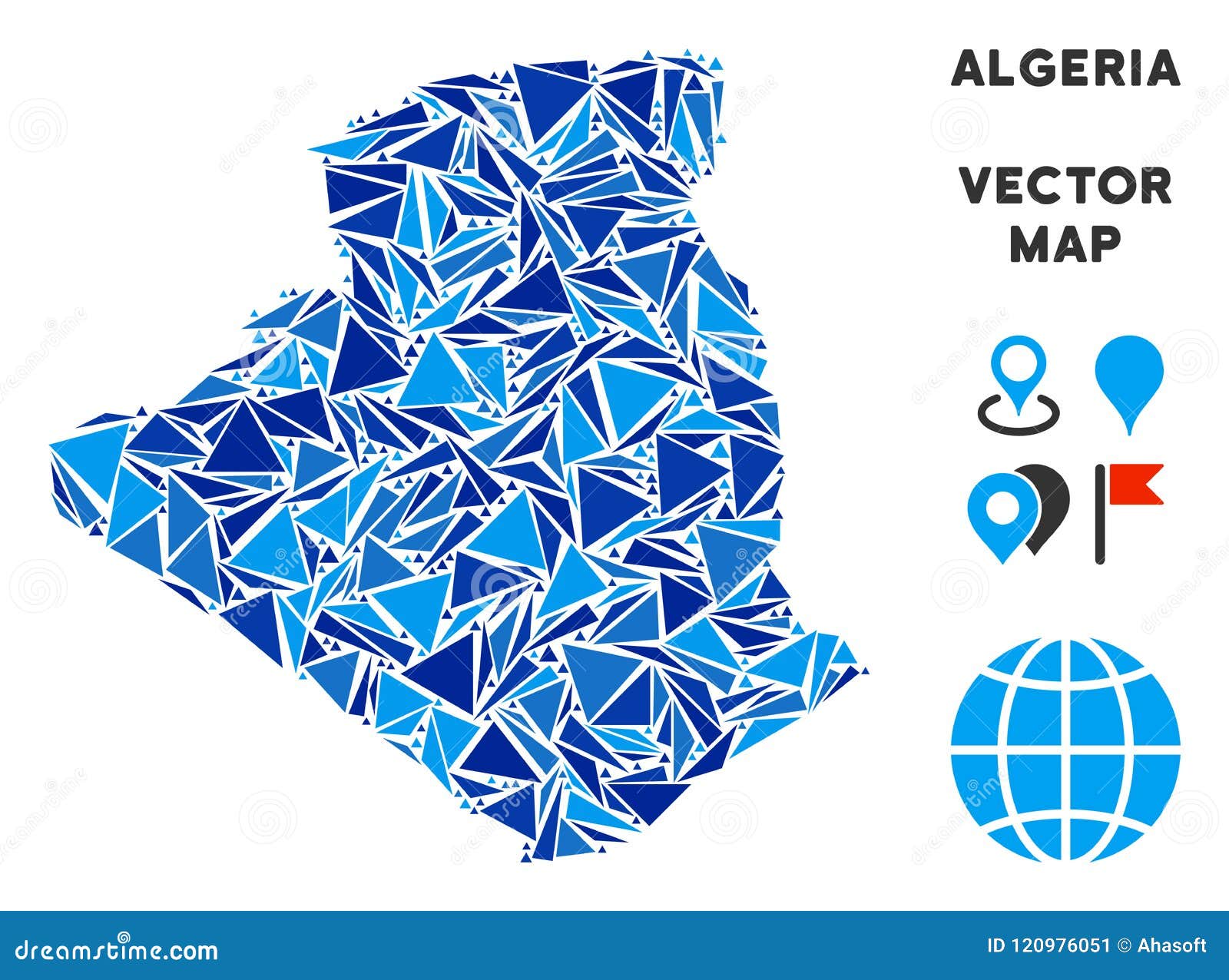 Blue Triangle Algeria Map stock vector. Illustration of land - 120976051