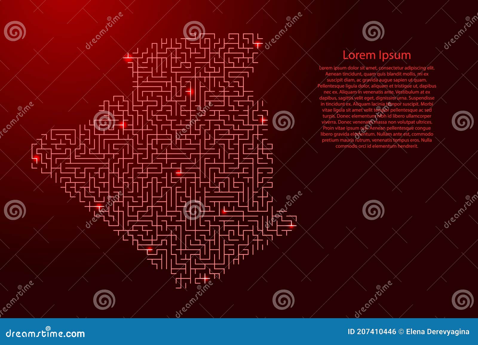 Algeria Map from Red Pattern of the Maze Grid and Glowing Space Stars ...