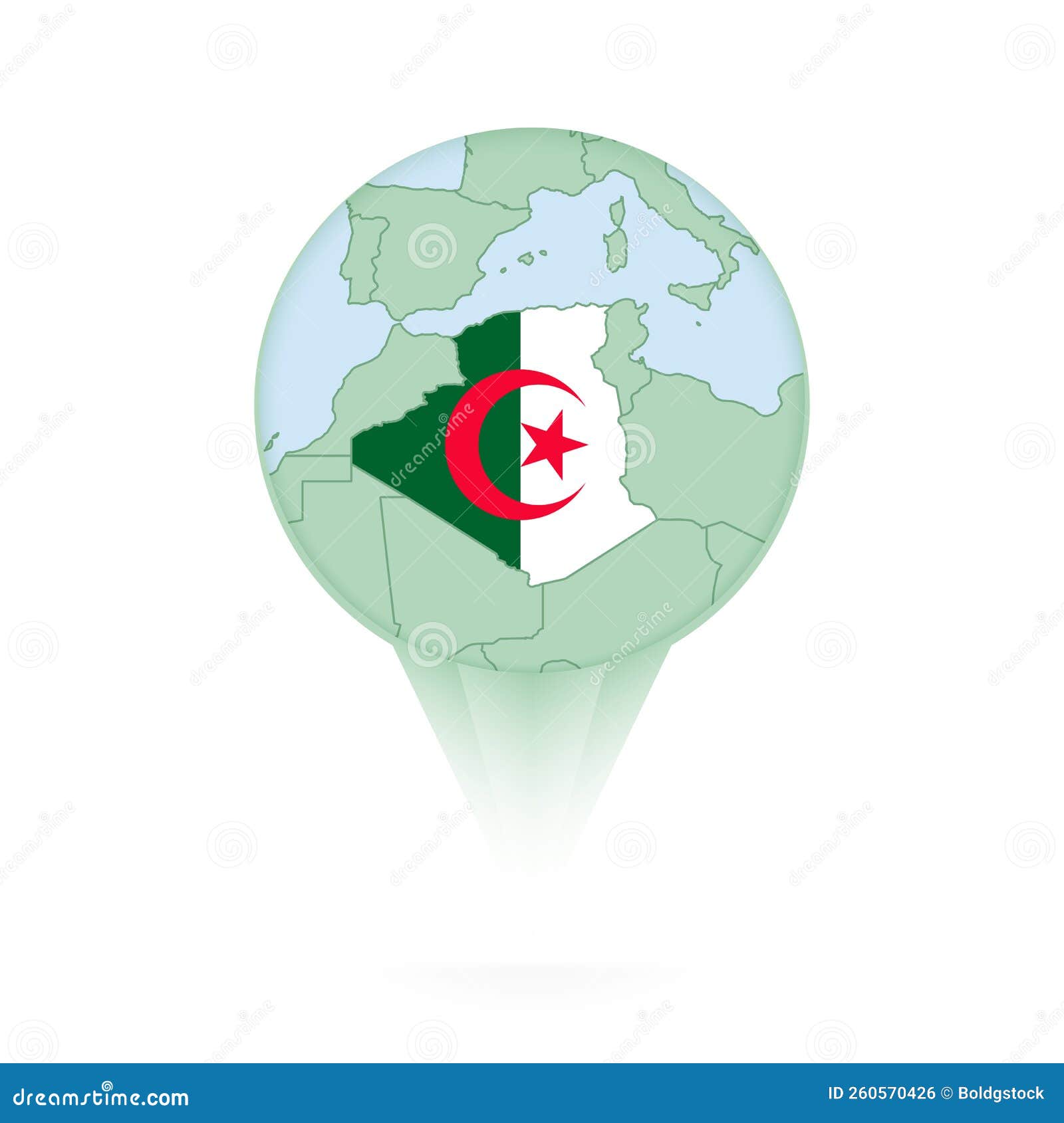 Algeria Map, Stylish Location Icon with Algeria Map and Flag Stock ...
