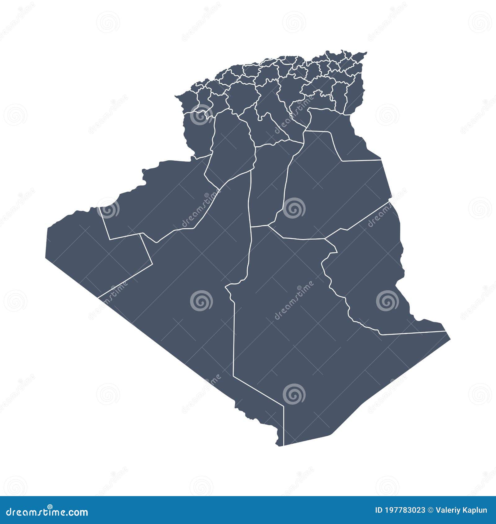 Algeria Map - Vector Solid Contour and State Regions Stock Illustration ...